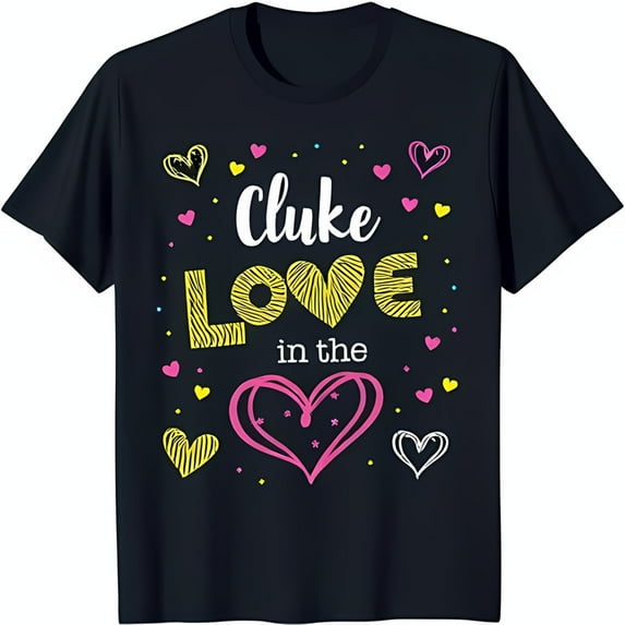 Black T-Shirt with 'Cluke Love in the' Graphic Pink Heart & Stars ...
