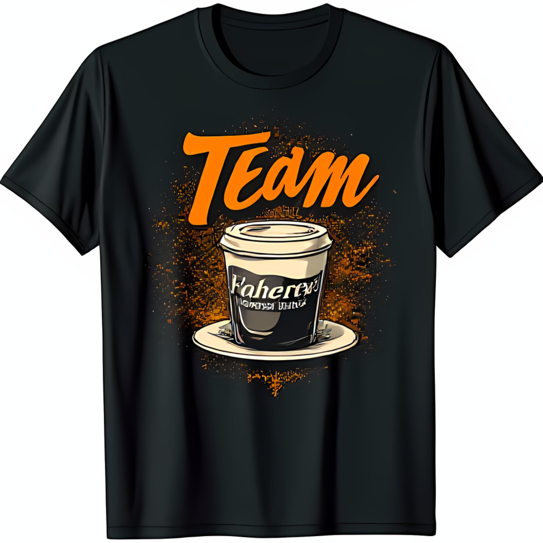 Black T-Shirt with Coffee Cup Graphic & 'Team' in Faherty's Famous ...