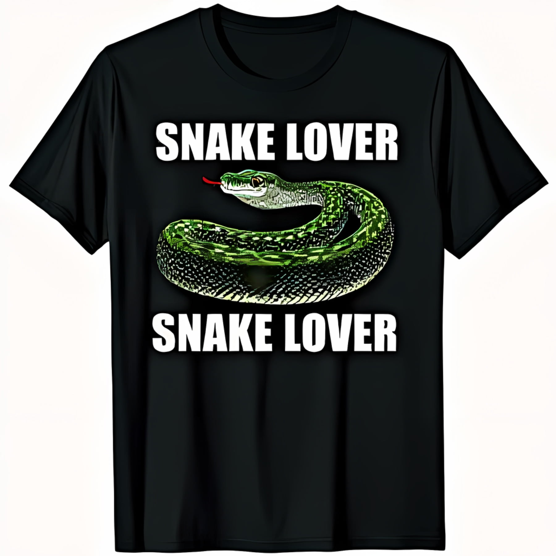 Black T-Shirt with Coiled Green Snake Graphic & Snake Lover Text for ...