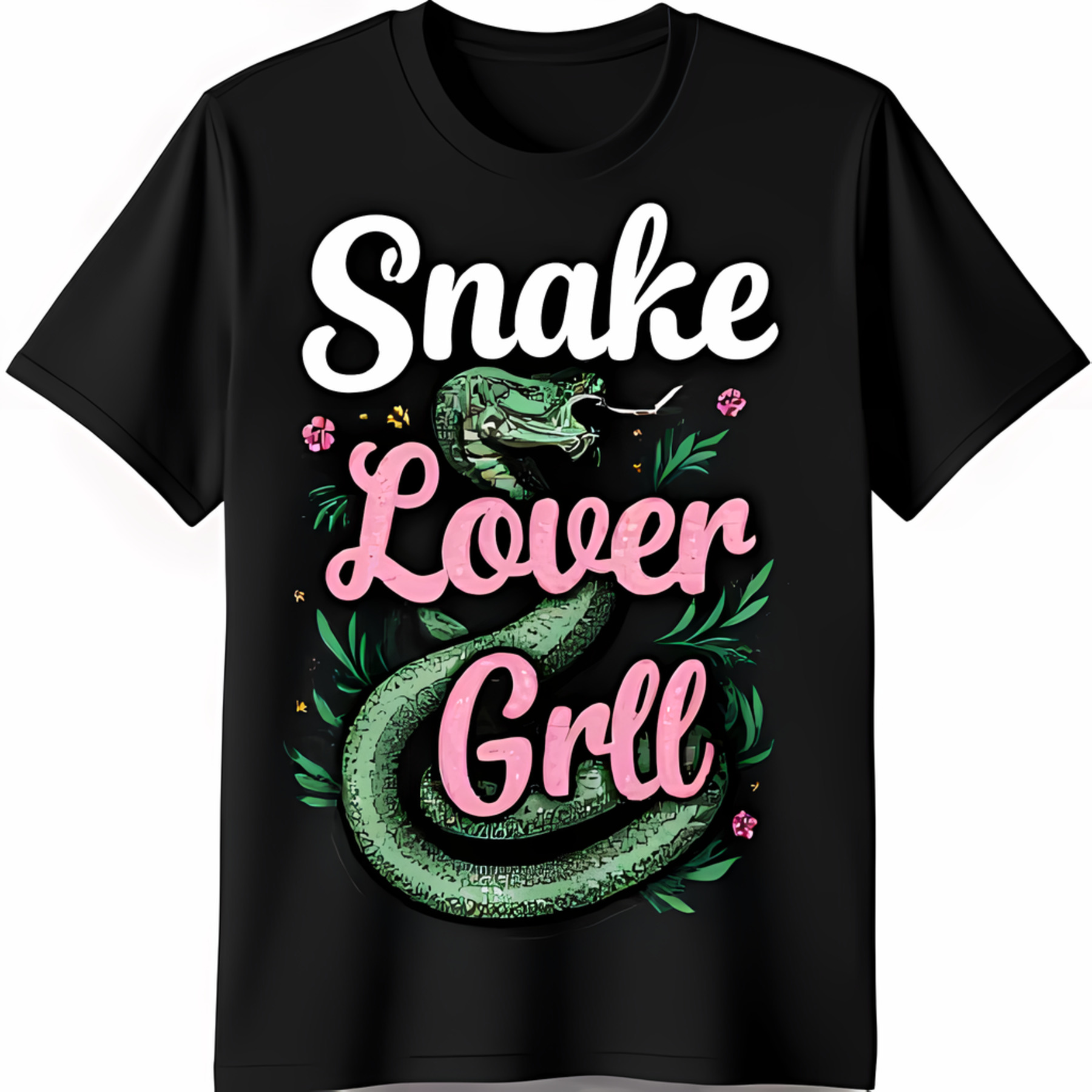 Black T-Shirt with Coiled Snake Design 'Snake Lover ' Graphic Tee ...