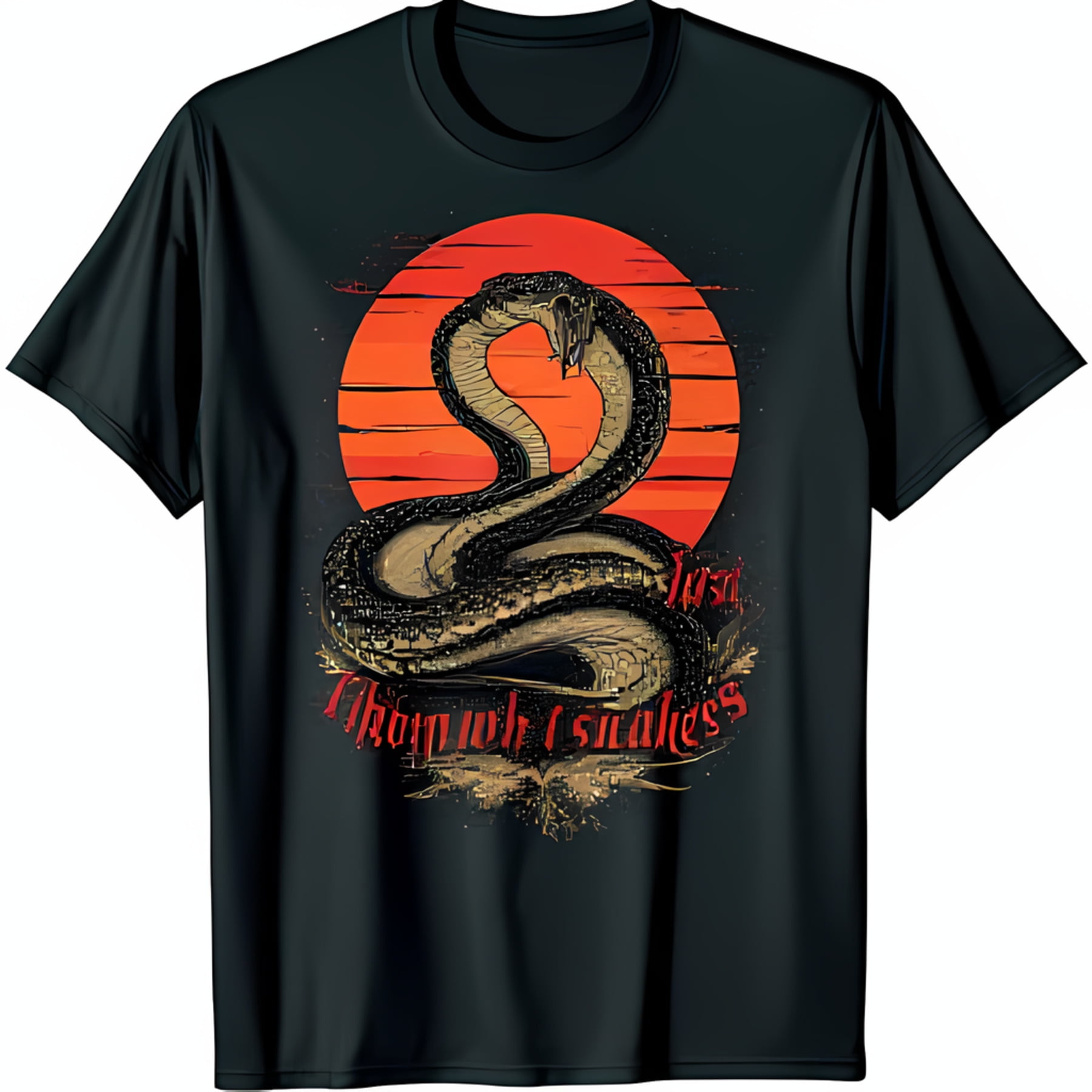 Black T-Shirt with Coiled Snake Graphic and Gothic Just Them Who t ...