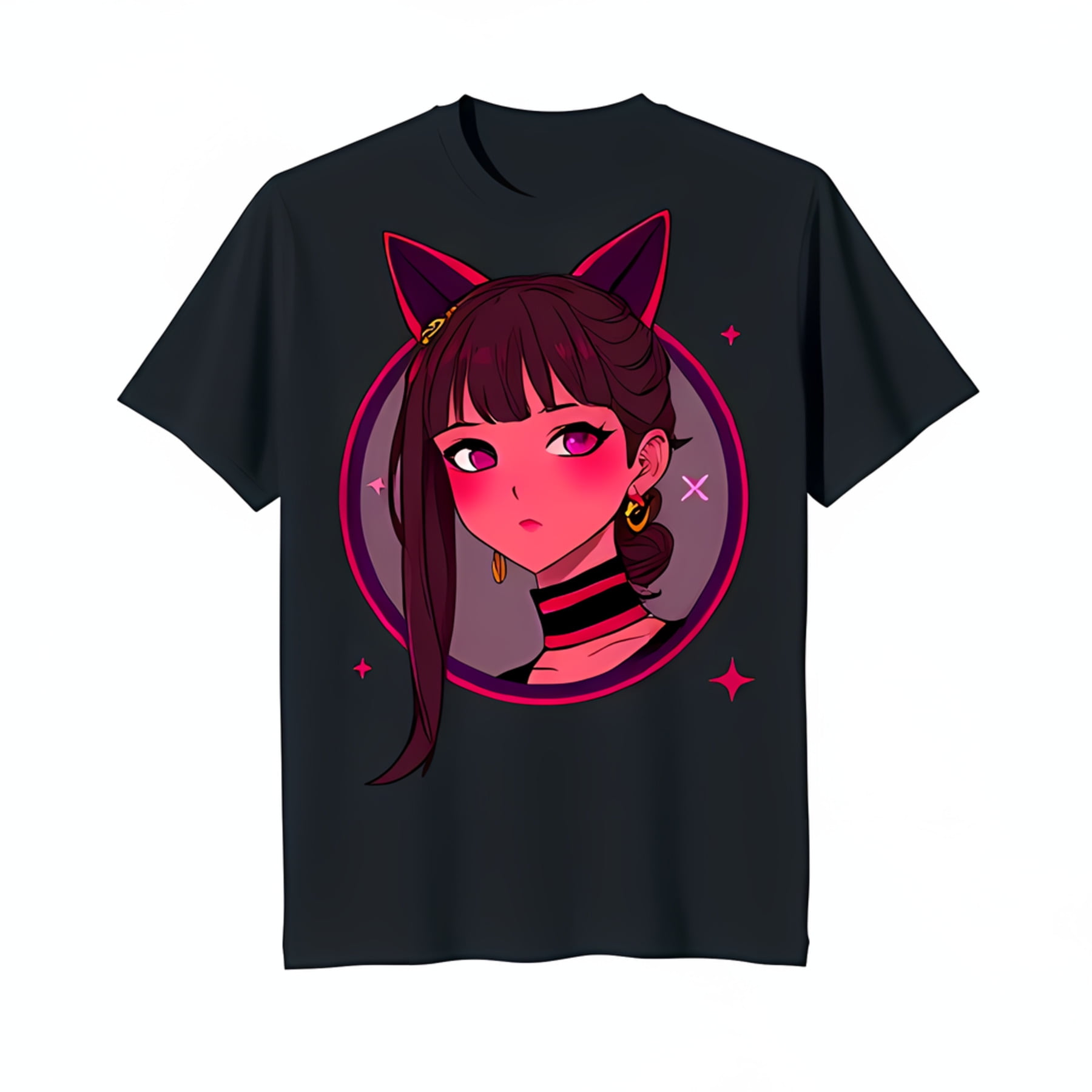 Black T-Shirt with Colorful Anime Girl Design Cute & Pink Accents ...