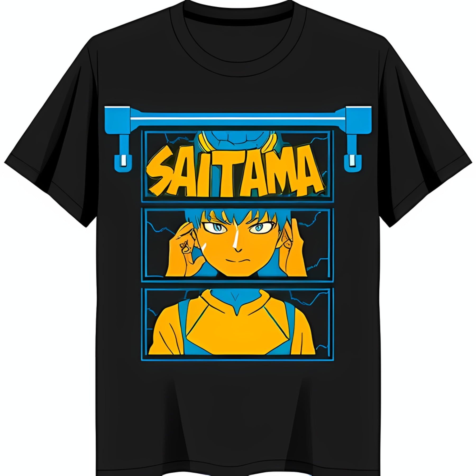 Black T-Shirt with Colorful Cartoon Character Graphic Saitama Design ...