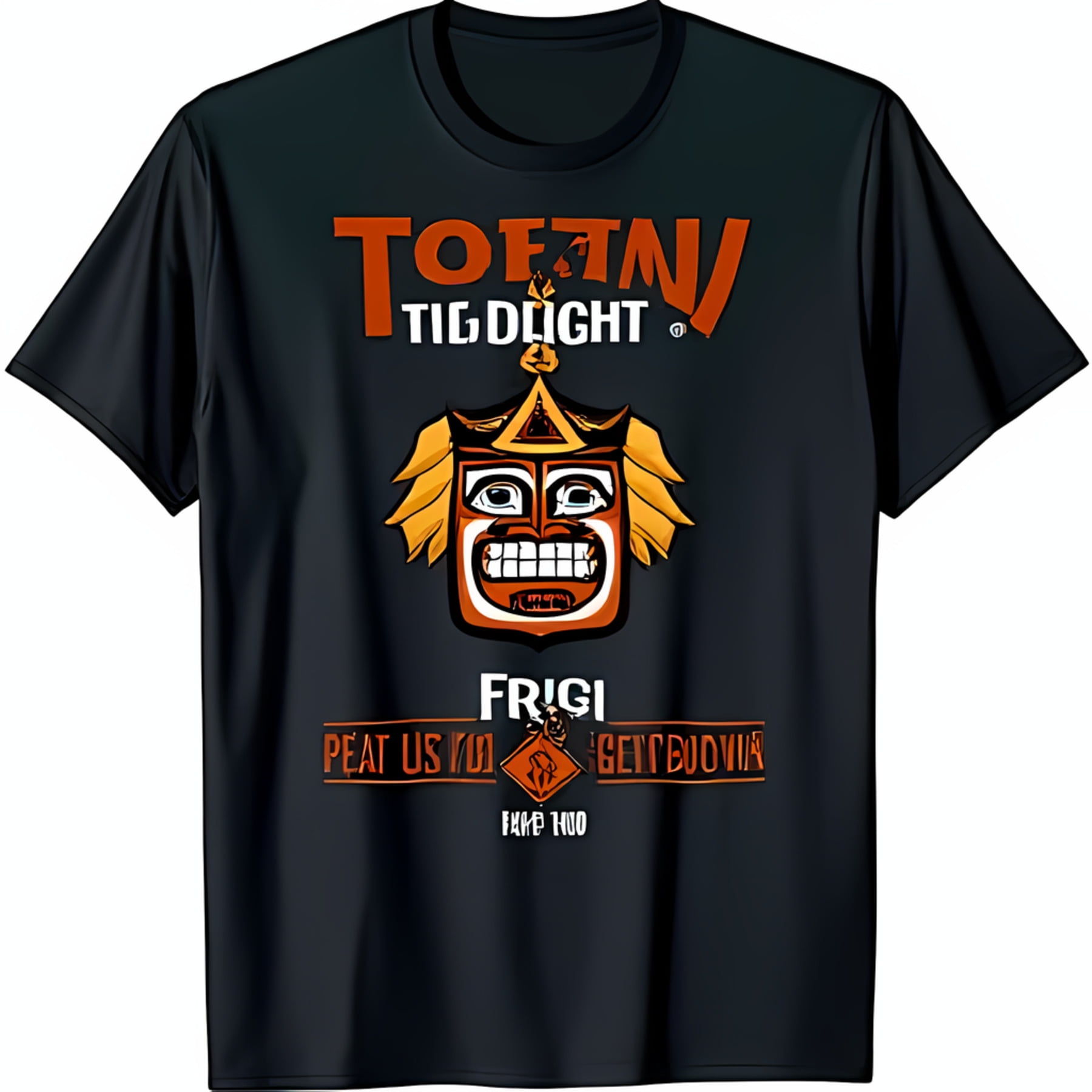 Black T-Shirt with Colorful Cartoon Tiki Mask Design Fun Graphic Tee ...