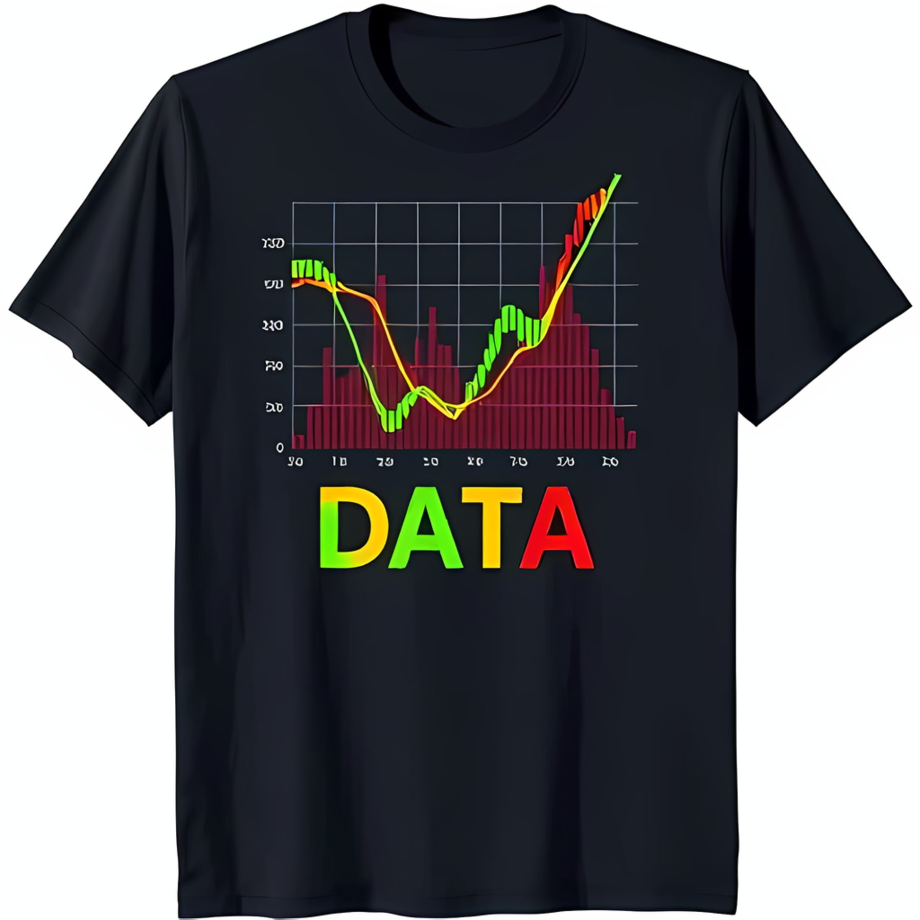 Black T-Shirt with Colorful Chart Graphic and 'DATA' Text Trendy ...