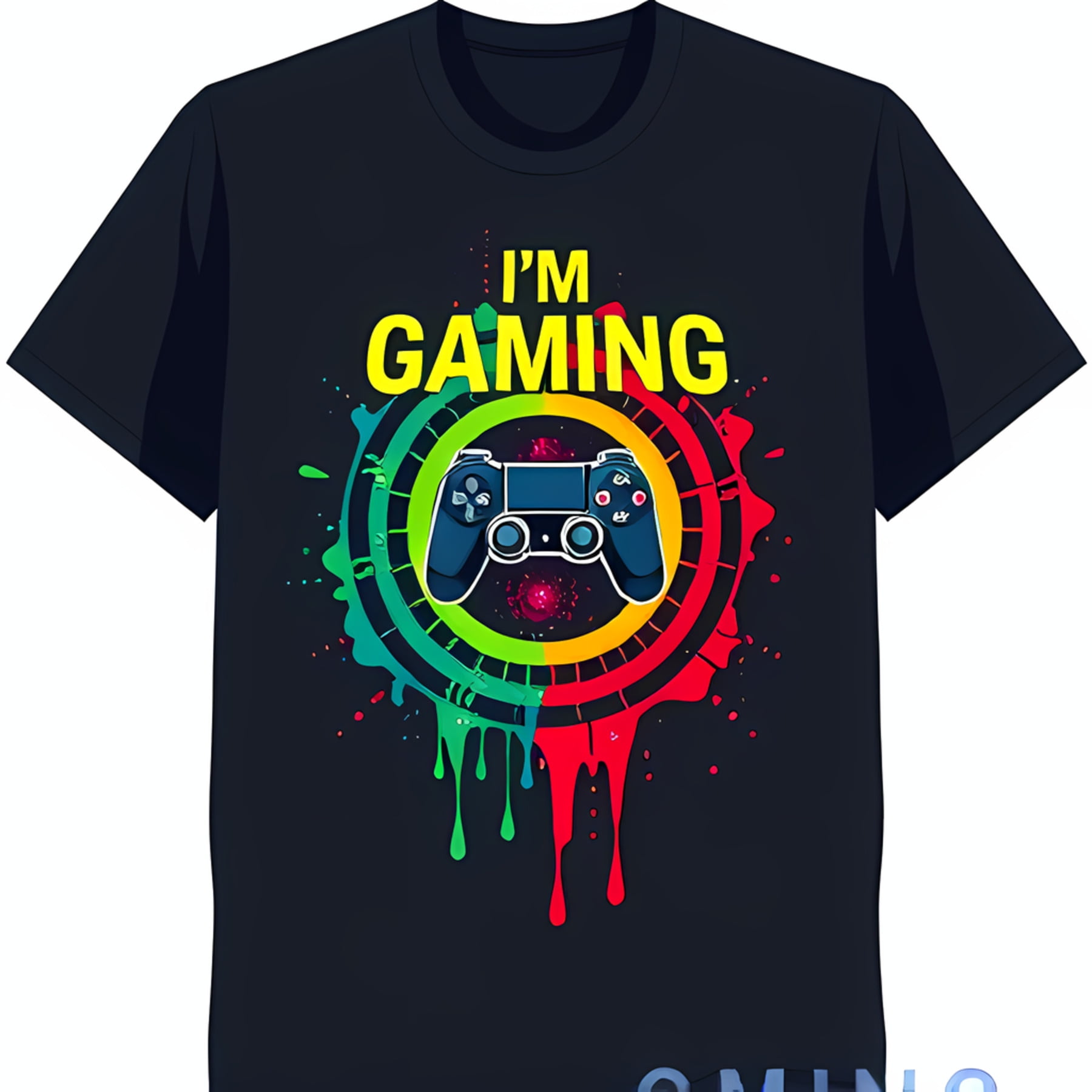Black T-Shirt with Colorful Controller Graphic & 'I'm Gaming' Text ...