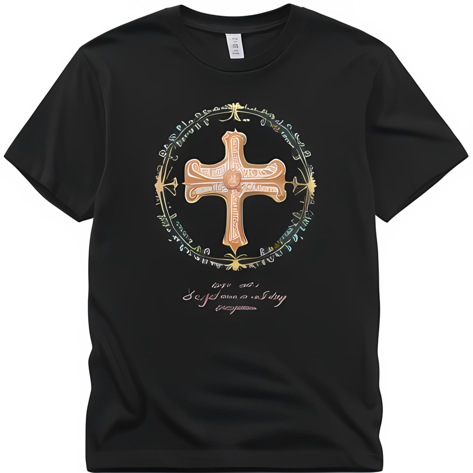 Black T-Shirt with Colorful Cross and Floral Design Say is in Cursive ...