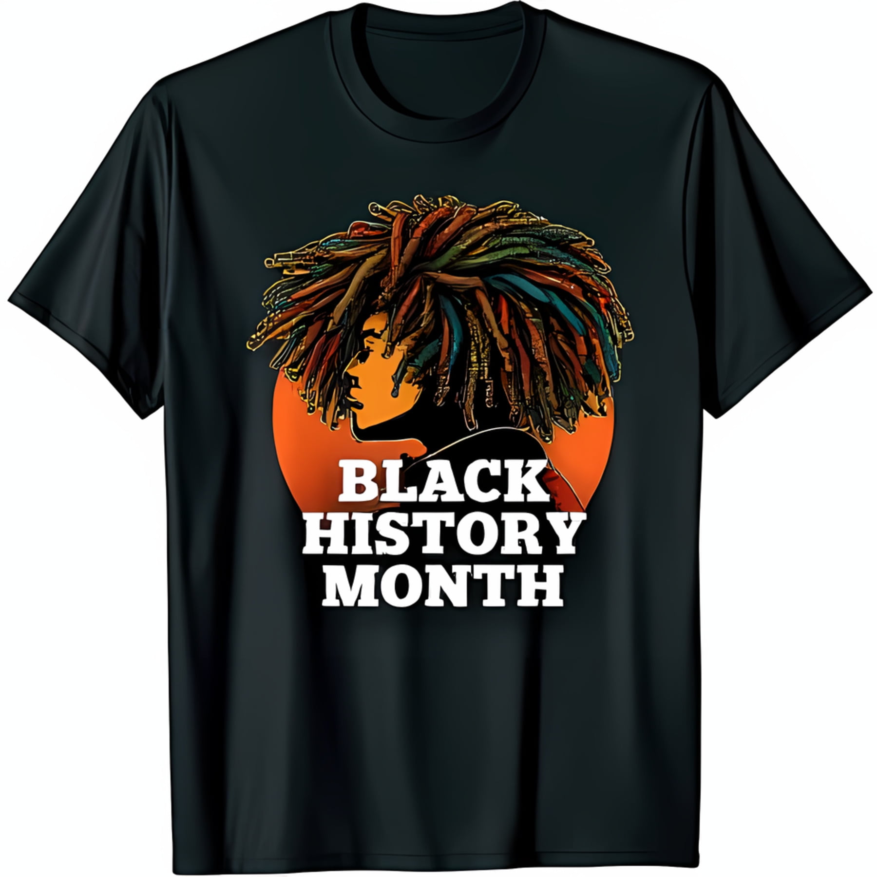 Black T-Shirt with Colorful Dreadlocks Design Black History Month ...
