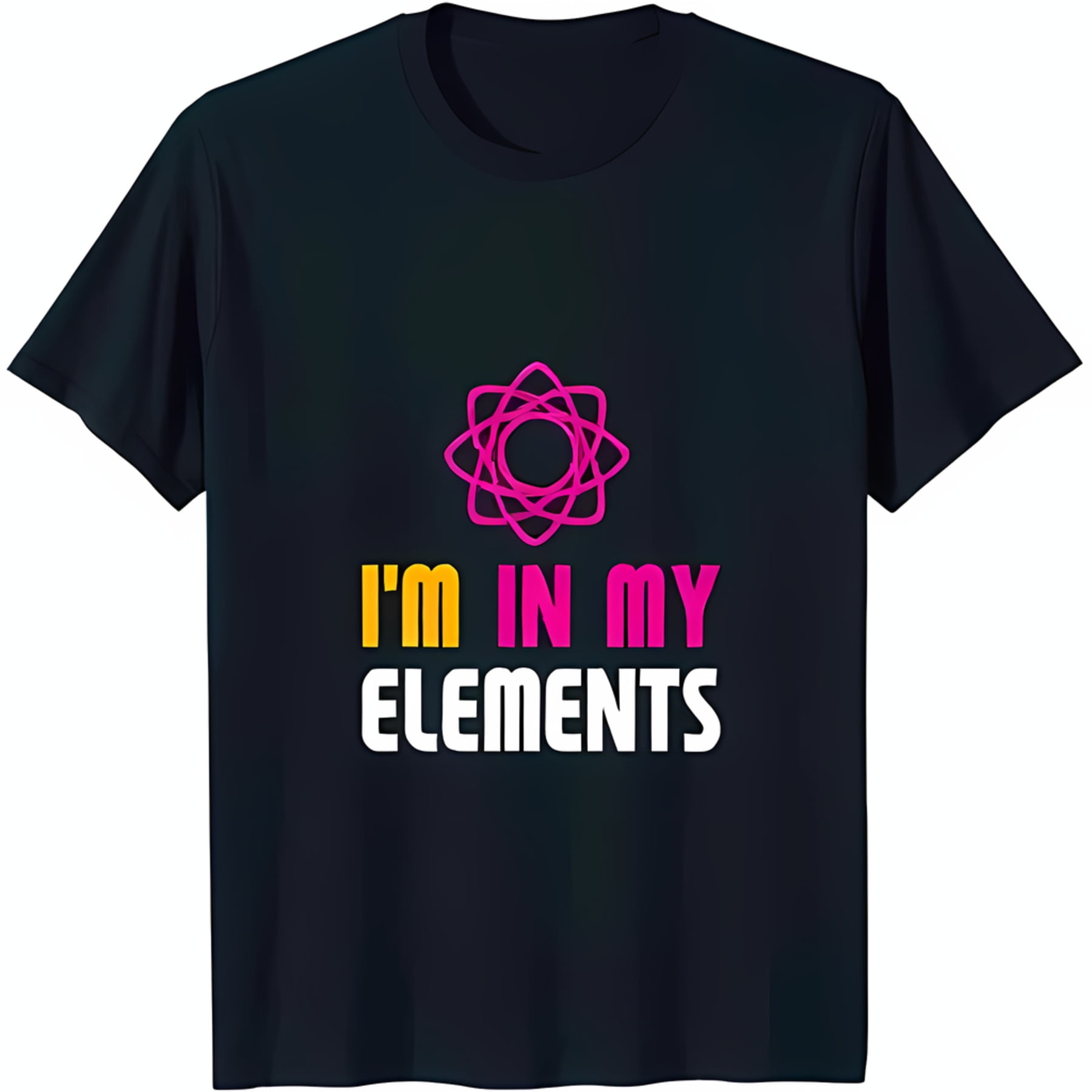 Black T-Shirt with Colorful Graphic & 'I'M IN MY ELEMENTS' Text ...