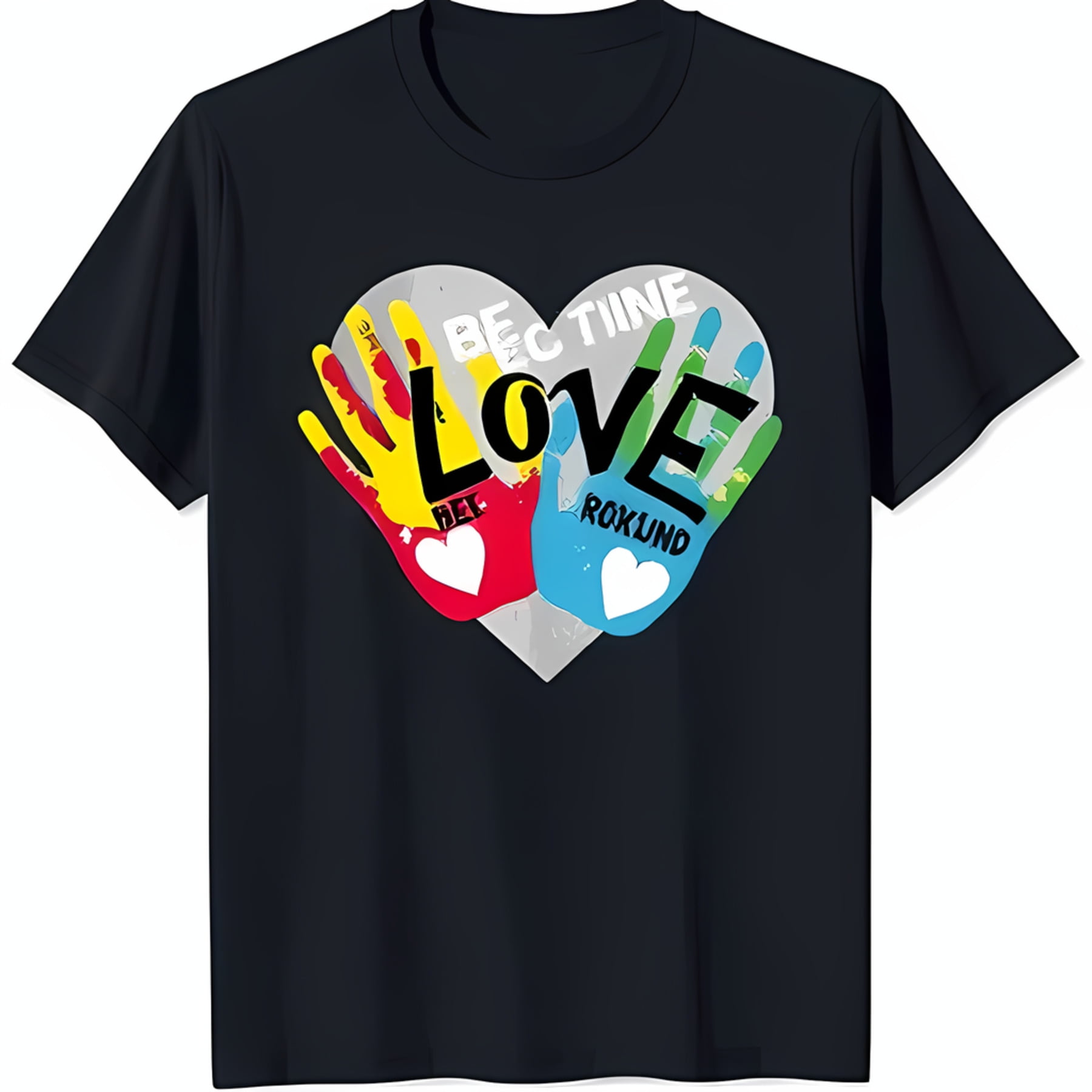 Black T-Shirt with Colorful Handprint Heart Design LOVE BECTINE BEI ...