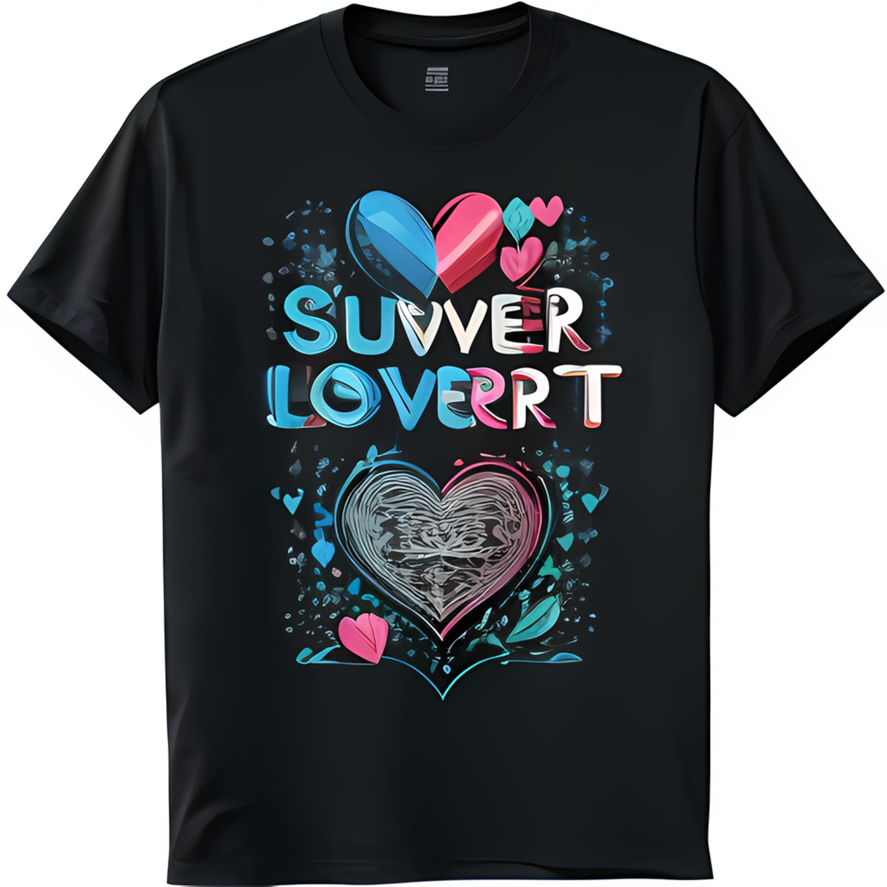 Black T-Shirt with Colorful Hearts Graphic & SUMMER LOVERT Design ...