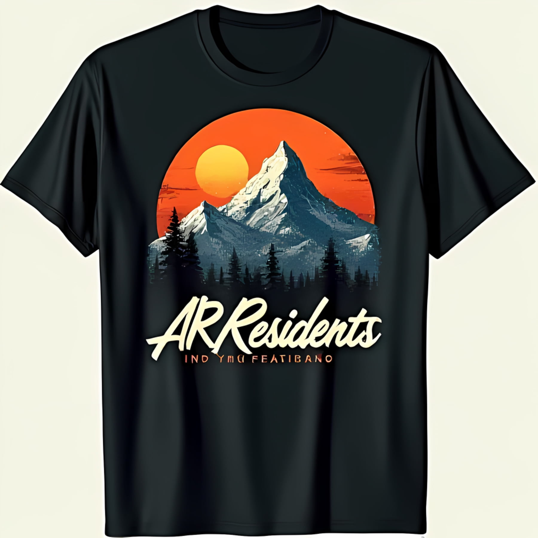 Black T-Shirt with Colorful Mountain Sunset Design 'AR Residents INDYRU ...