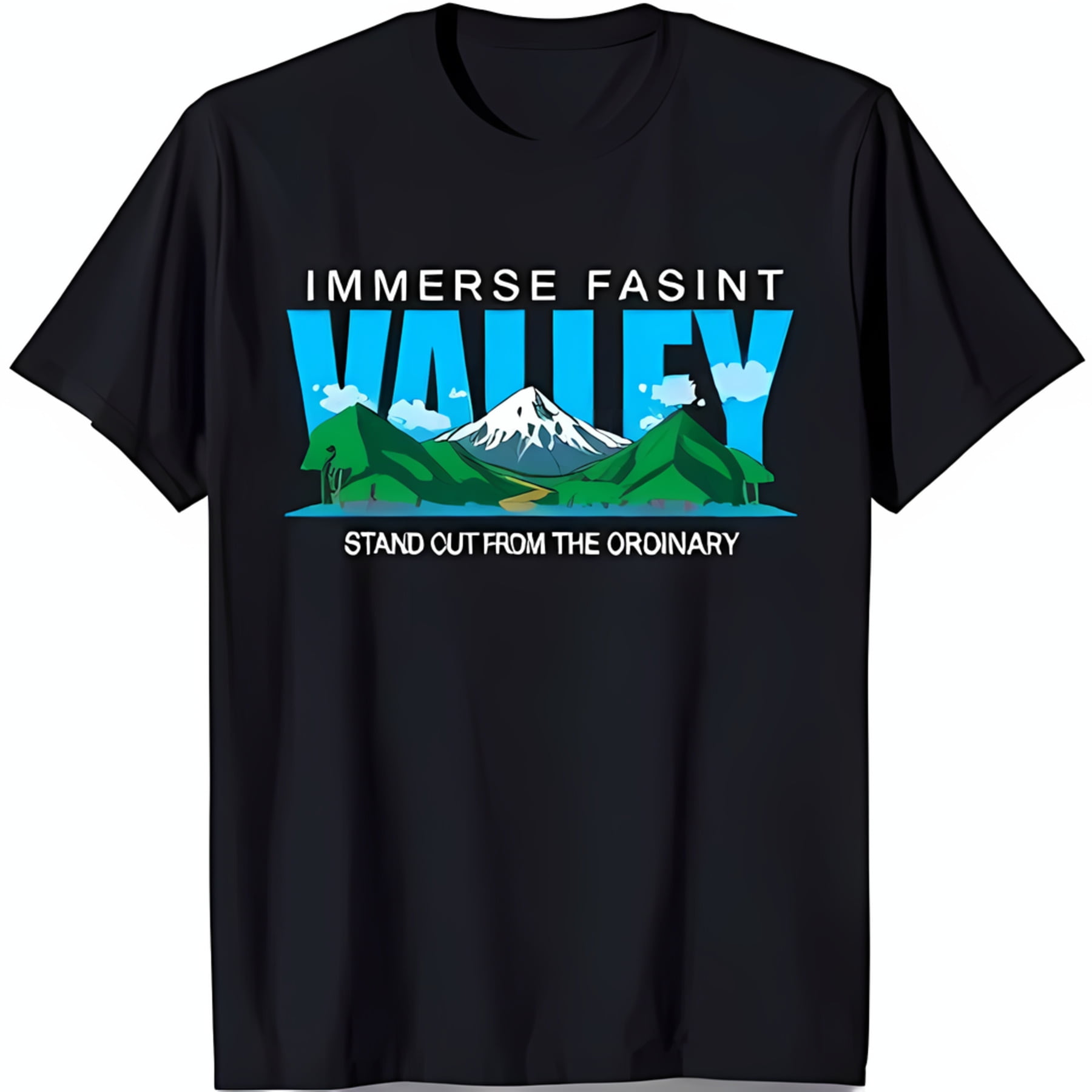 Black T-Shirt with Colorful Mountain Valley Design ' Fasint Valley ...