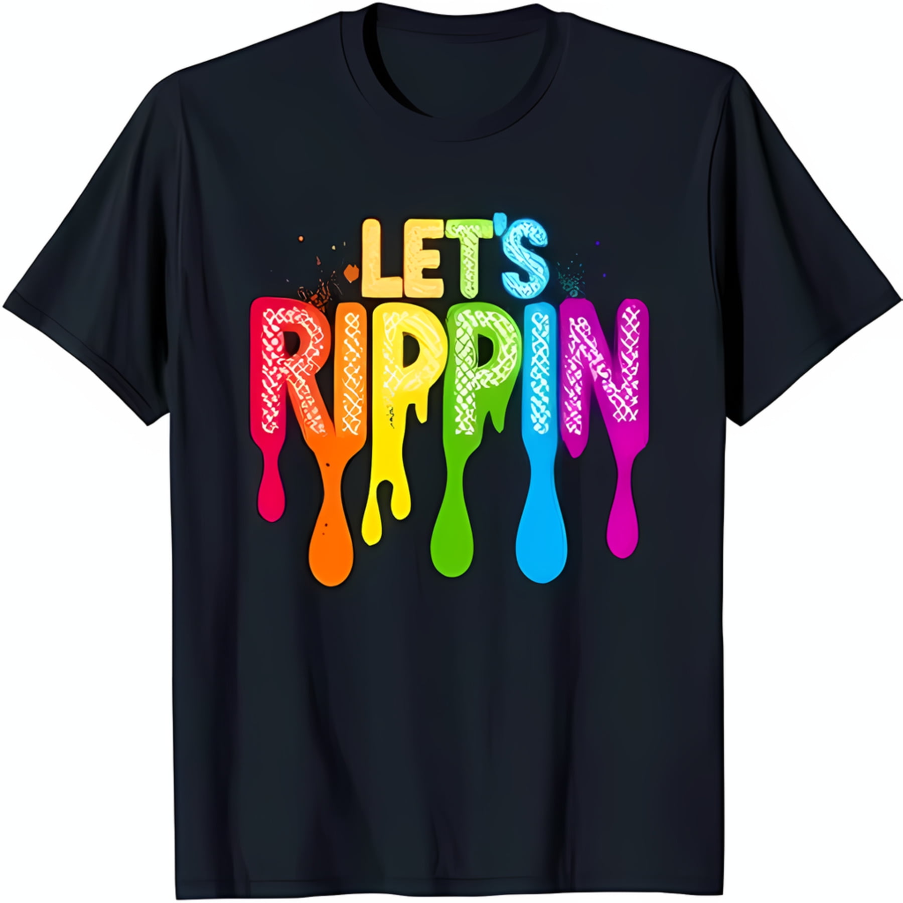 Black T-Shirt with Colorful Rainbow Dripping 'Let's Rippin' Design ...