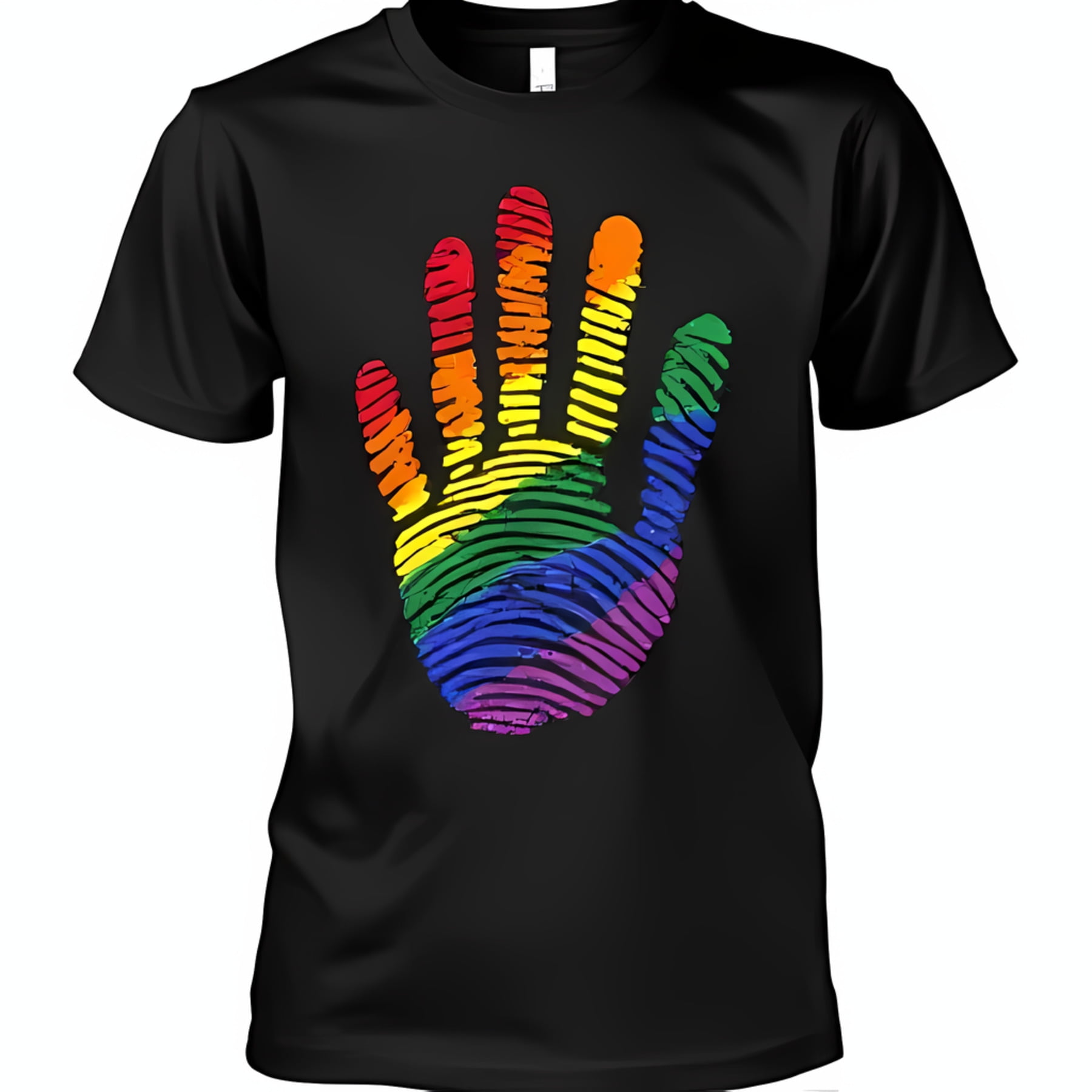 Black T-Shirt with Colorful Rainbow Handprint LGBTQ Pride Symbol ...