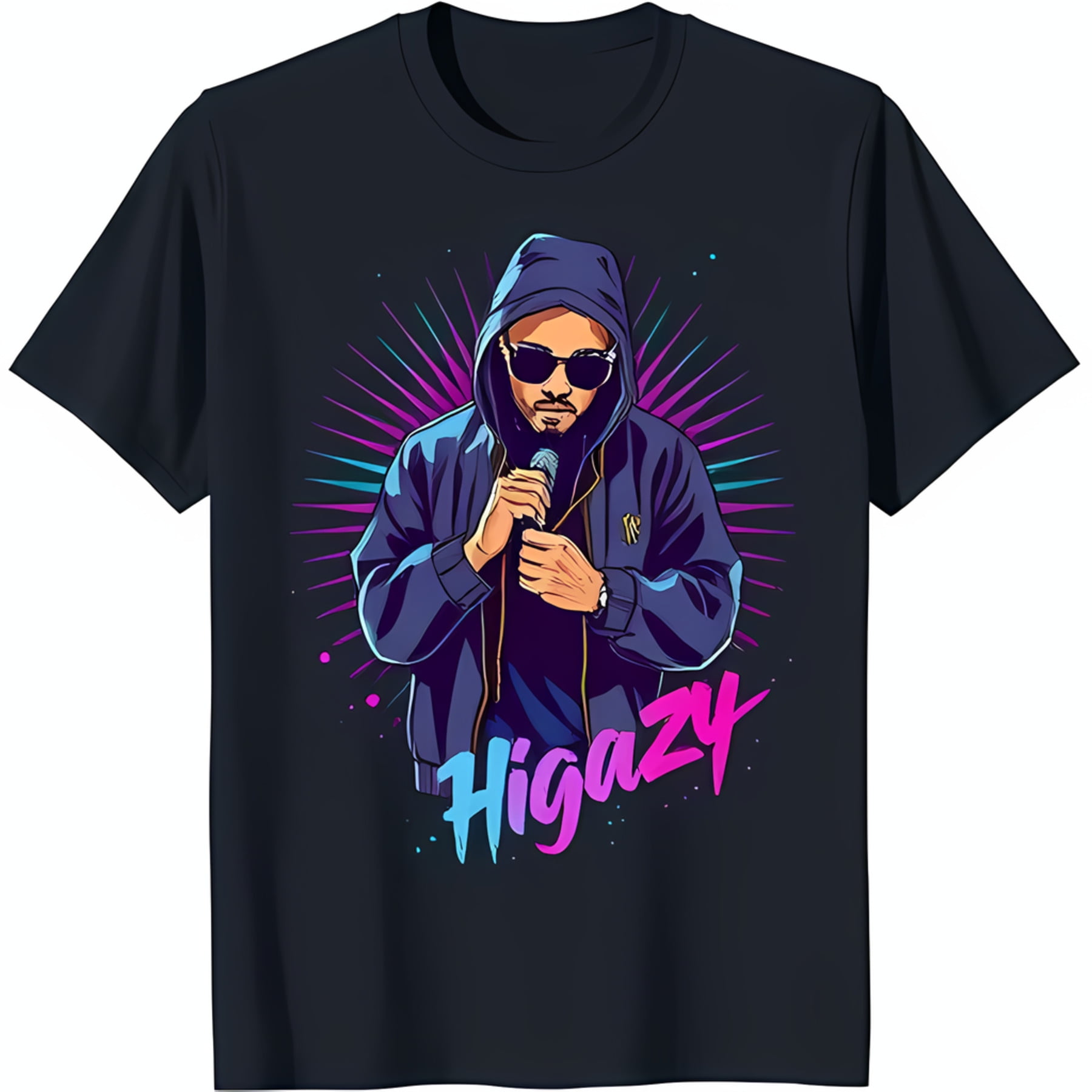 Black T-Shirt with Colorful Rapper Graphic Higazy Design - Walmart.com