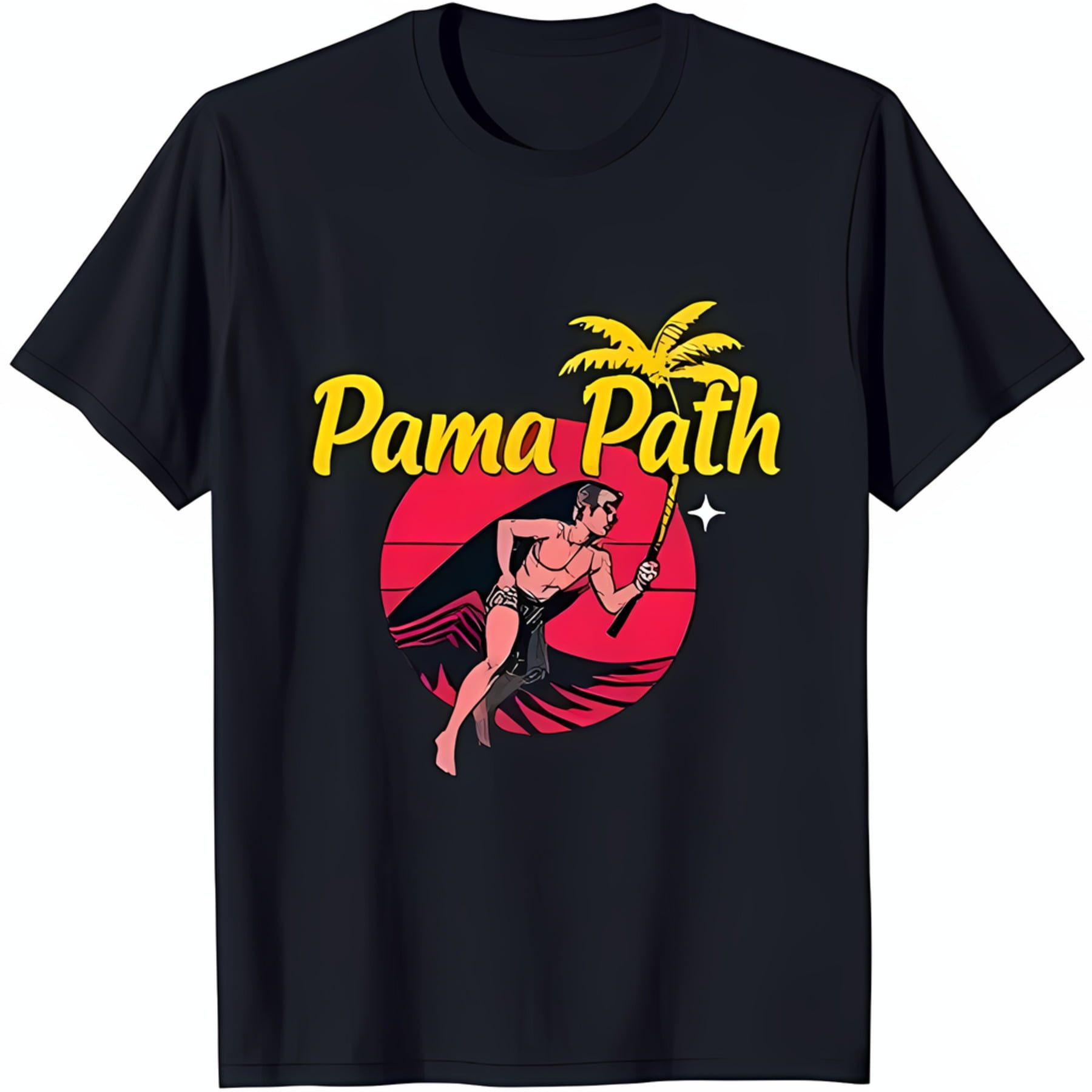 Black T-Shirt with Colorful Surfing Cartoon Graphic 'Pama ' Design ...
