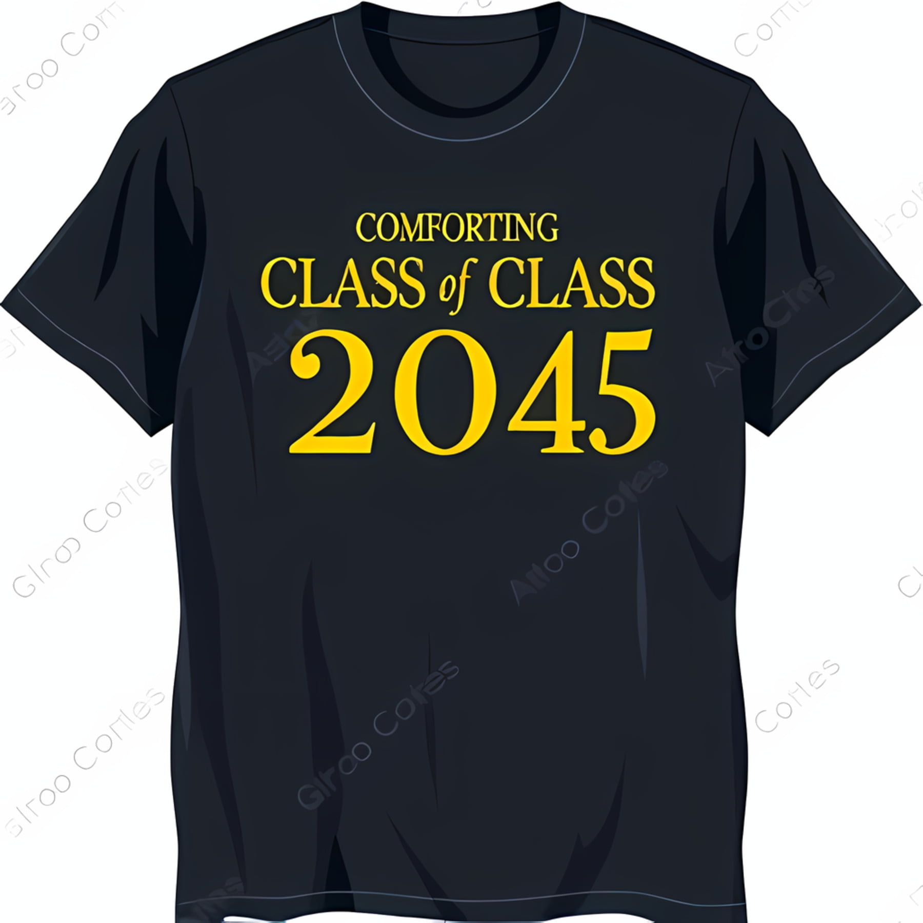 Black T-Shirt with 'Comforting Class of Class 2045' Graphic in Yellow ...