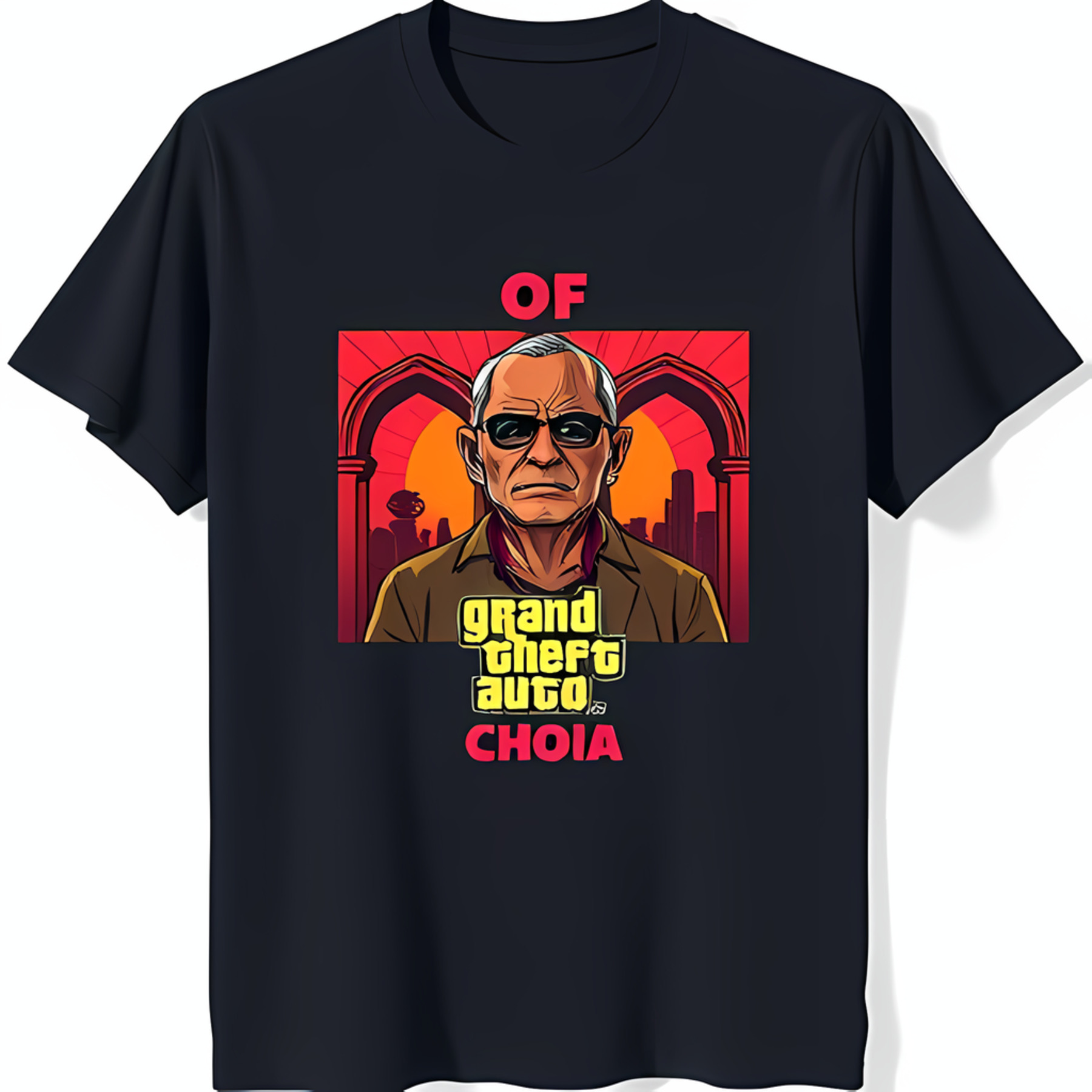Black T-Shirt with Cool Caricature of Sunglasses Man & City 'OF CHOIA ...