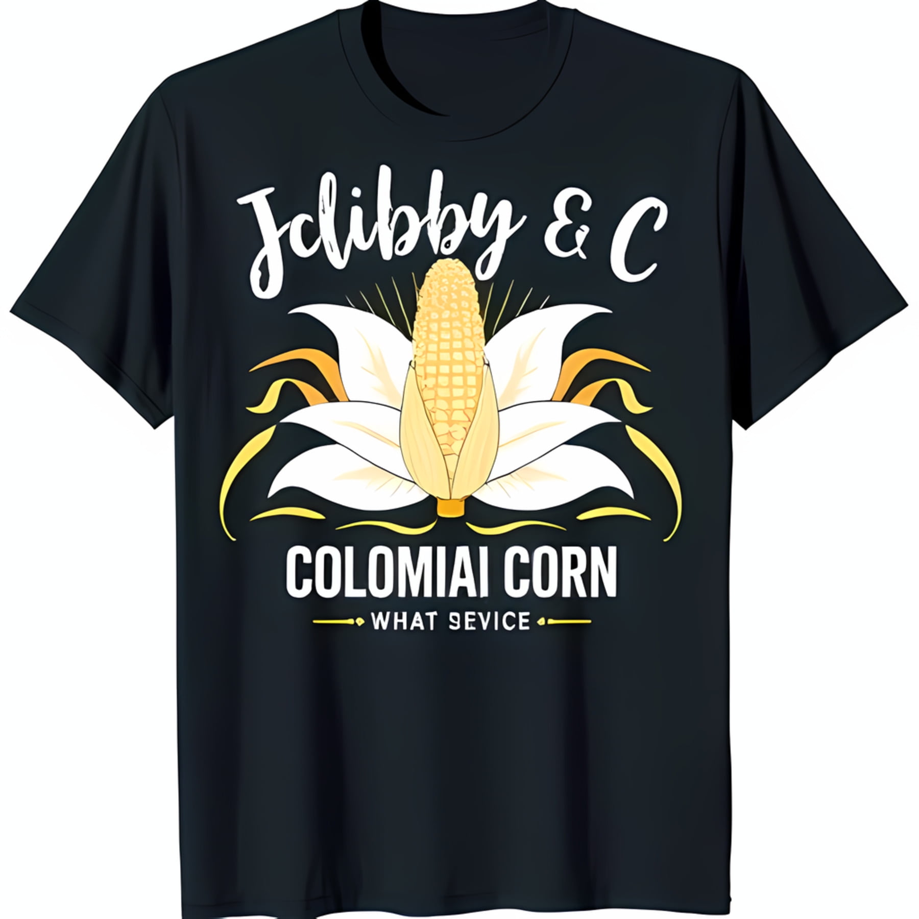 Black T-Shirt with Corn Cob and White Flower Graphic 'Jclubby & C ...