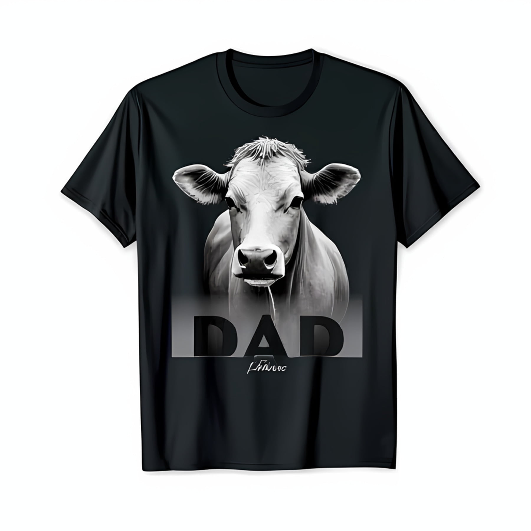 Black T-Shirt with Cow Head Graphic DAD Forever Design for Father's Day ...