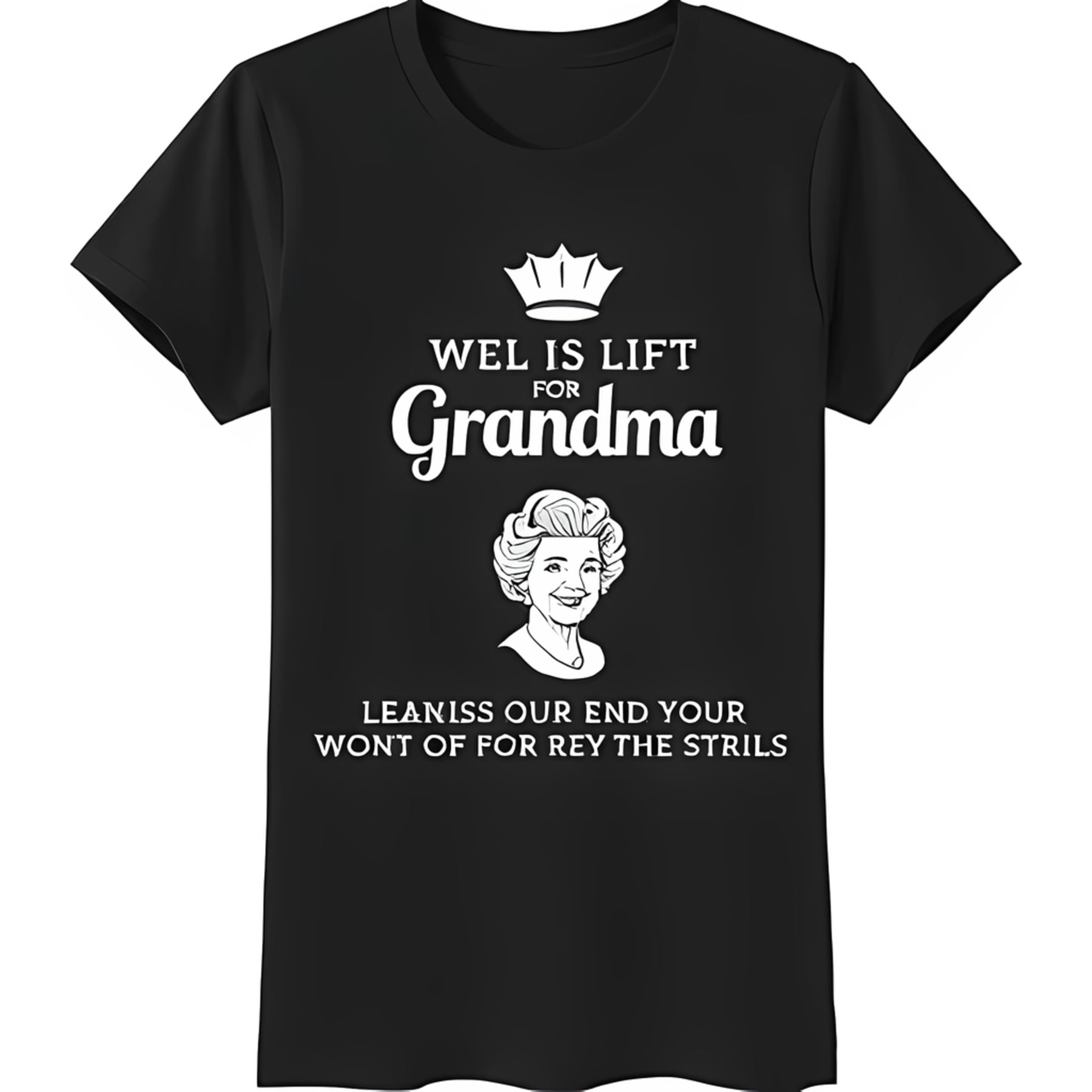 Black T-Shirt with Crown Graphic: 'Wel is lift for Grandma' Design ...