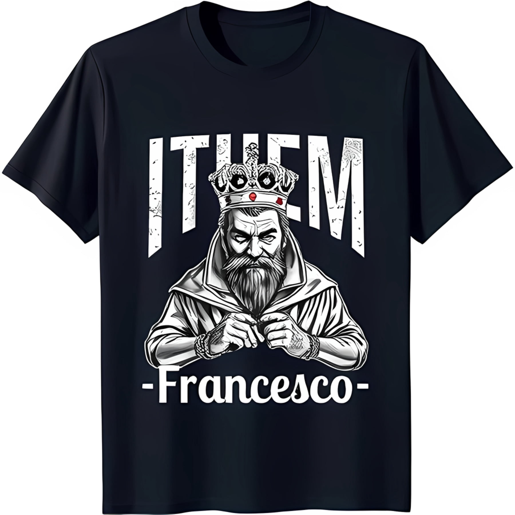 Black T-Shirt with Crowned Man Graphic 'ITHEM' & 'Francesco' Design ...