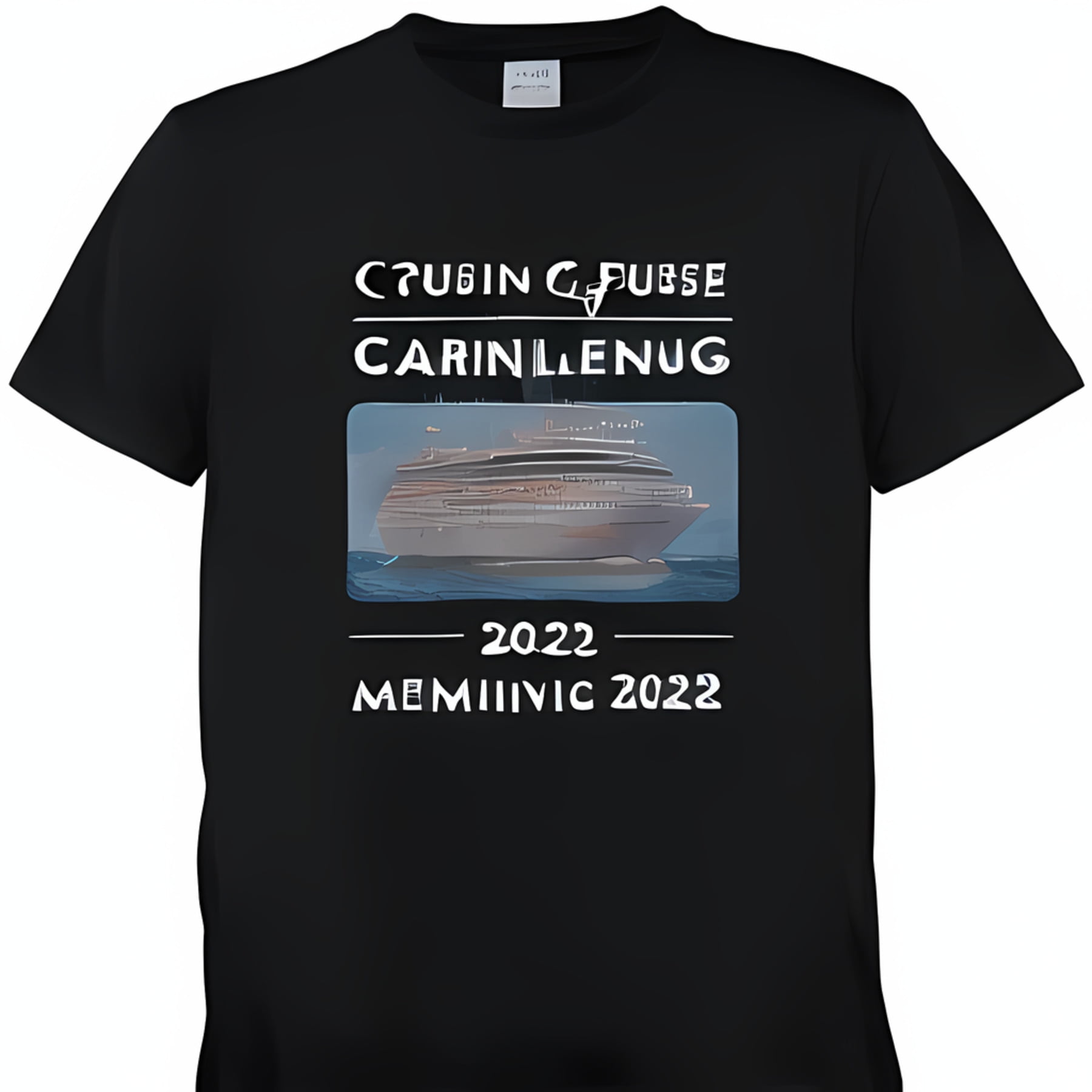 Black T-Shirt with Cruise Ship Design and Teech inspired Typography ...