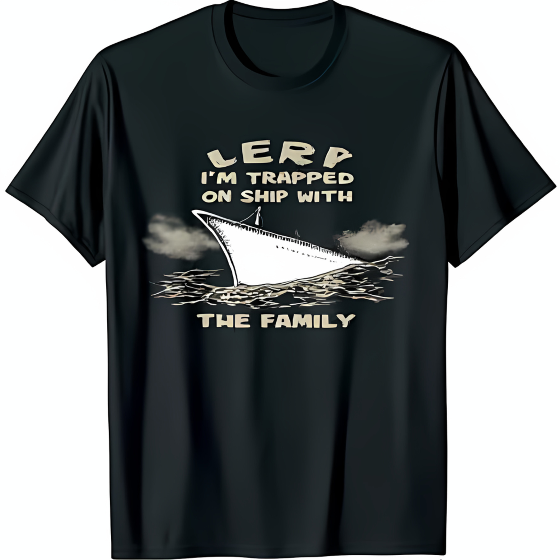 Black T-Shirt with Cruise Ship Graphic Lerp I m Trapped on Ship with The Family - Walmart.com