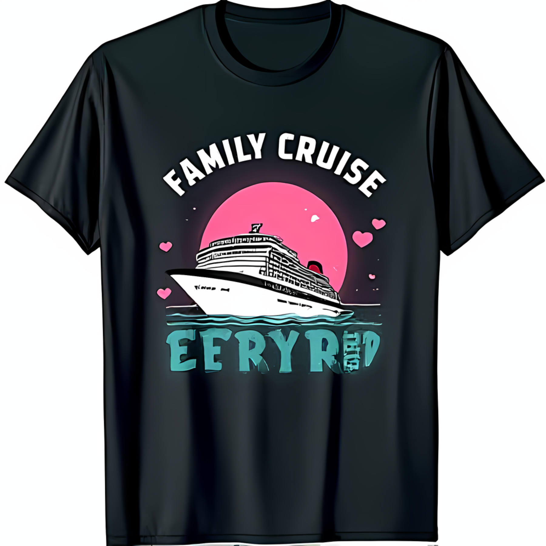 Black T-Shirt with Cruise Ship Graphic Pink Sunset & Hearts Family ...