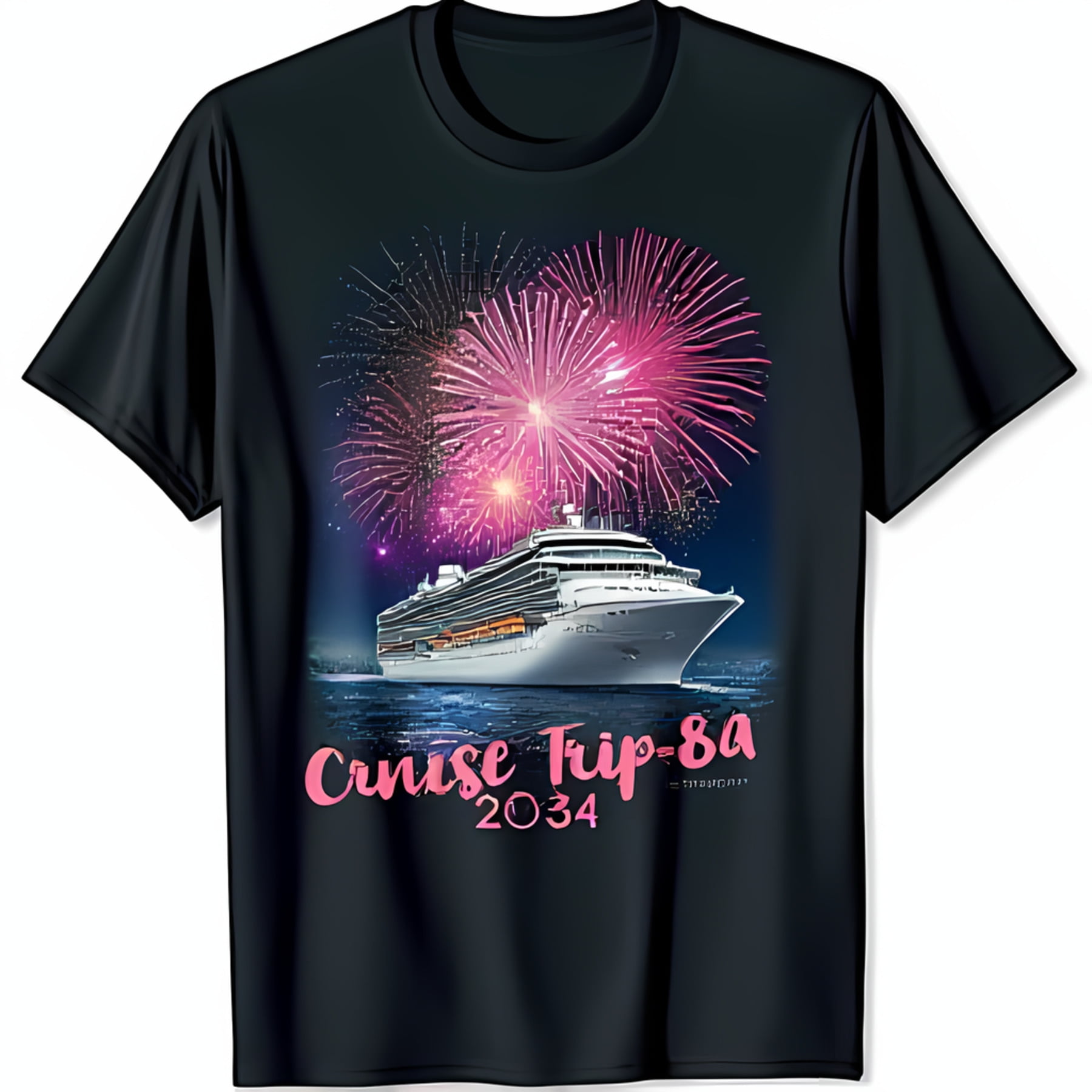 Black T-Shirt with Cruise Ship Graphic and Pink Cruise Trip 8A 2034 ...