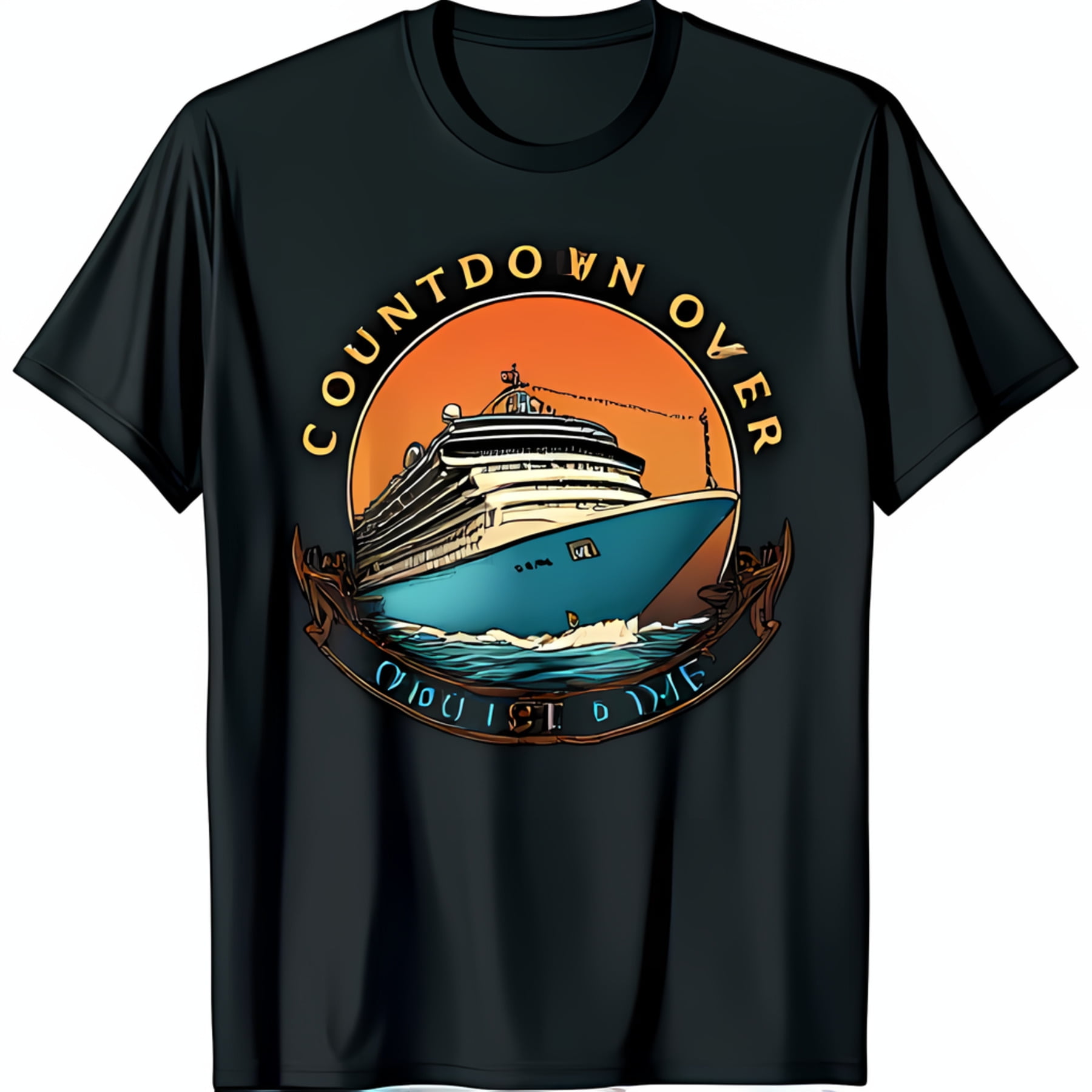 Black T-Shirt with Cruise Ship Sunset Graphic Countdown Over It s ...