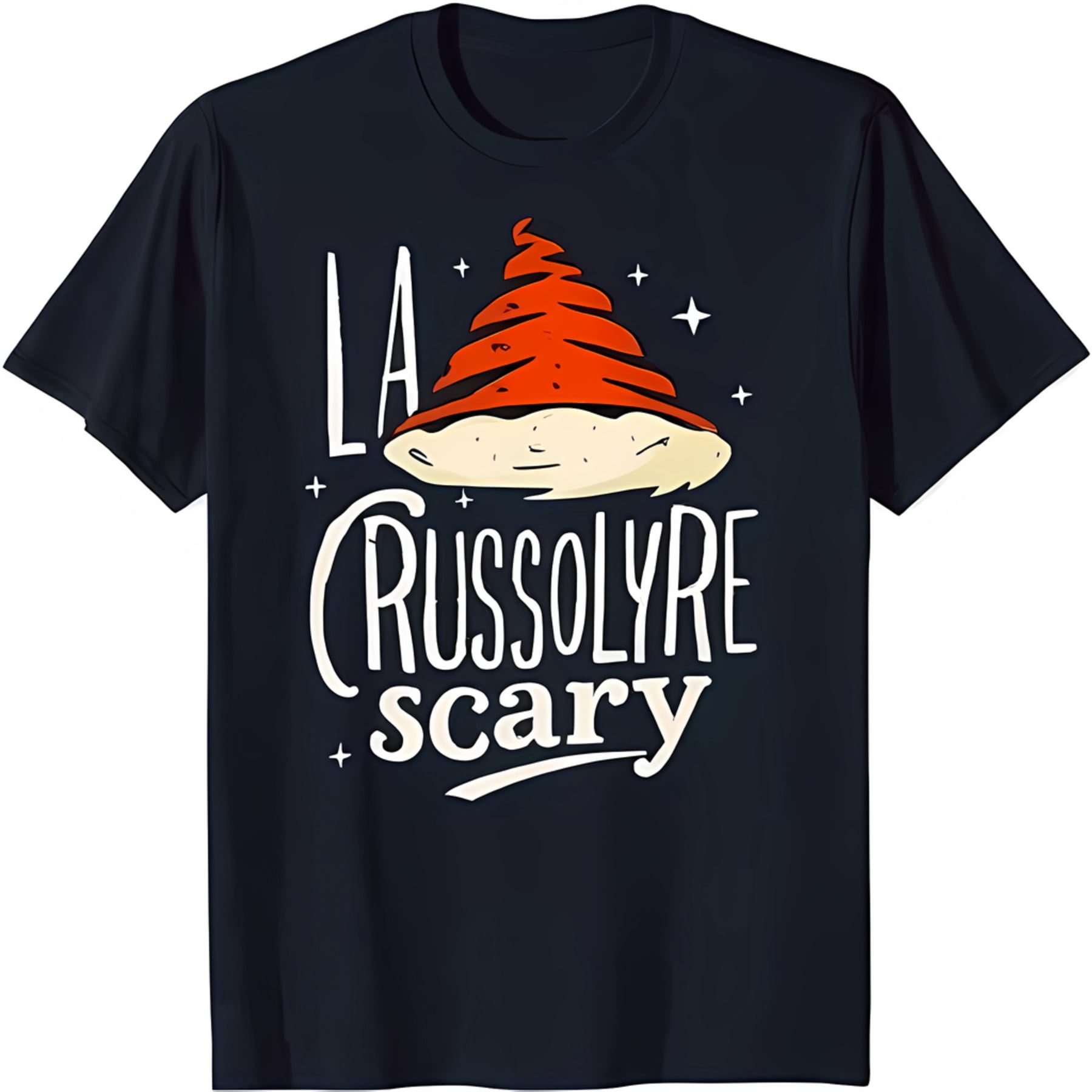 Black T-Shirt with ' Crussolyre Scary' Design & Red White Pastry ...