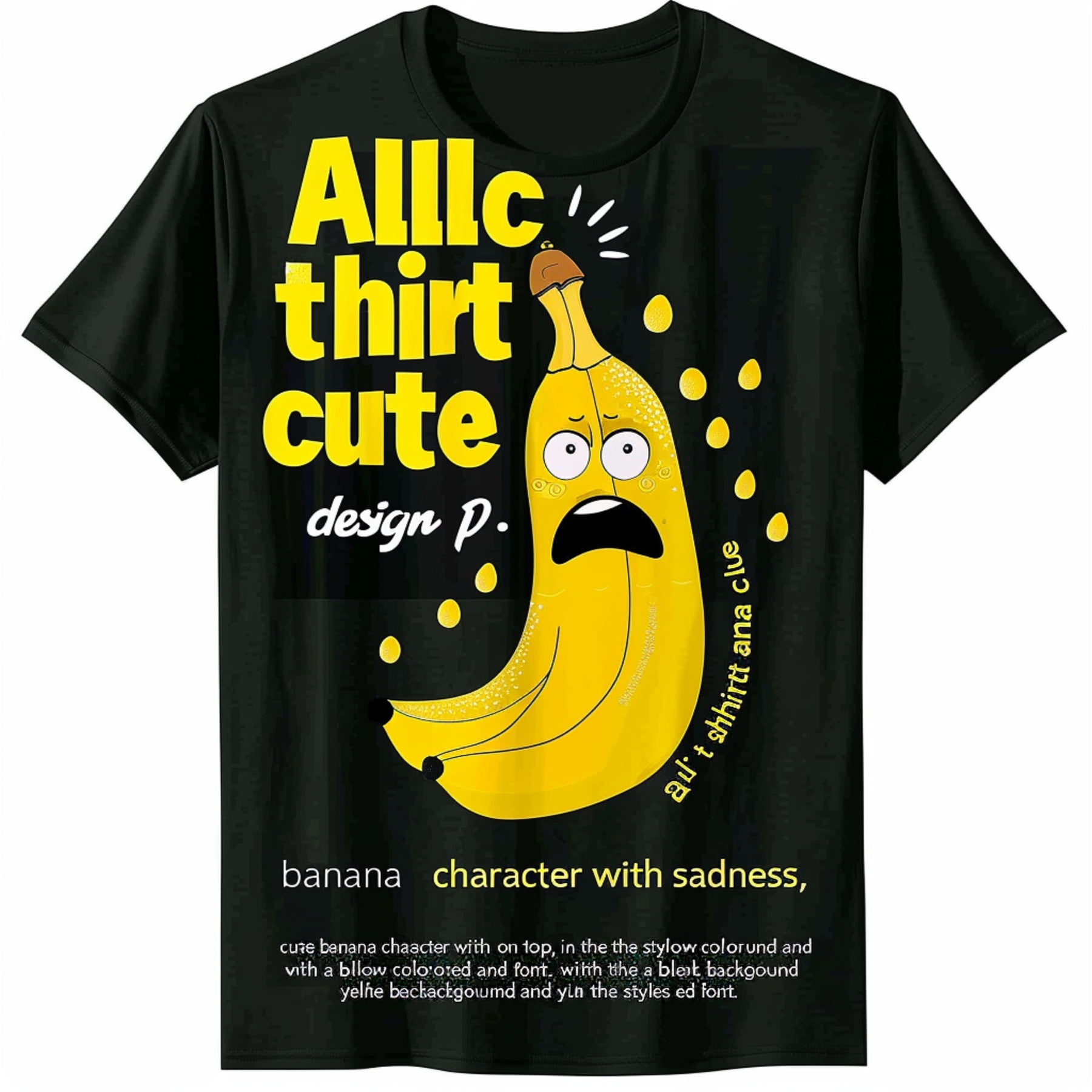 Black T Shirt with Cute Banana Character and 'ALLI P totalPrice' Text ...