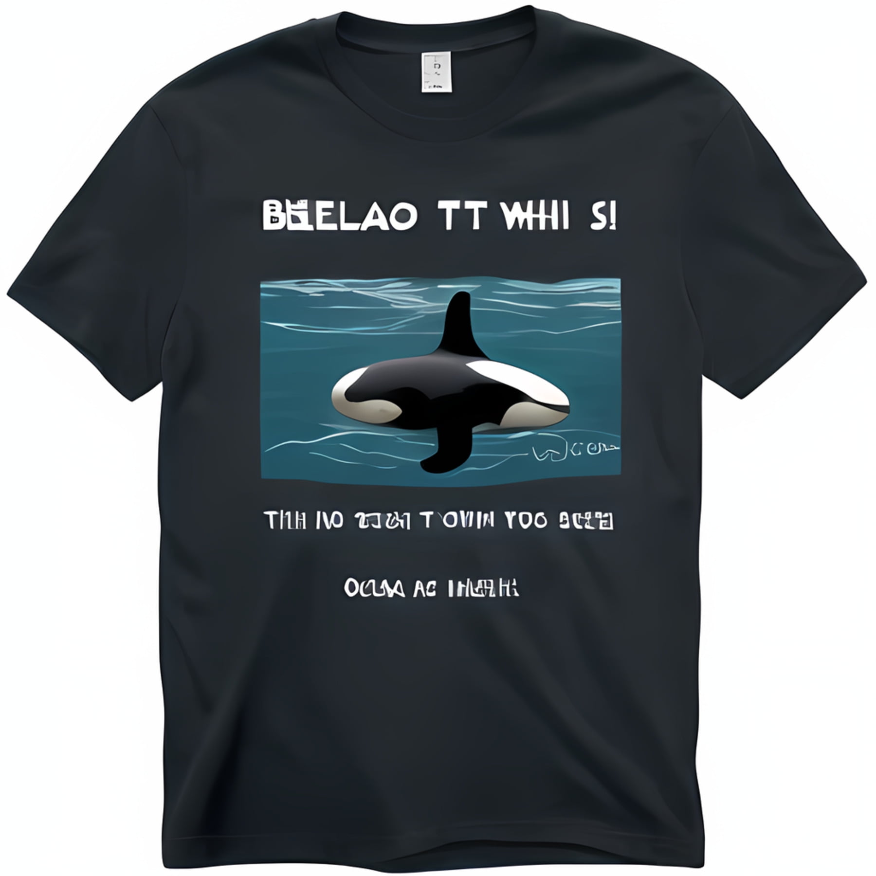 Black T-Shirt with Cute Cartoon Orca 'BEEL ria' Design in TFD Style ...