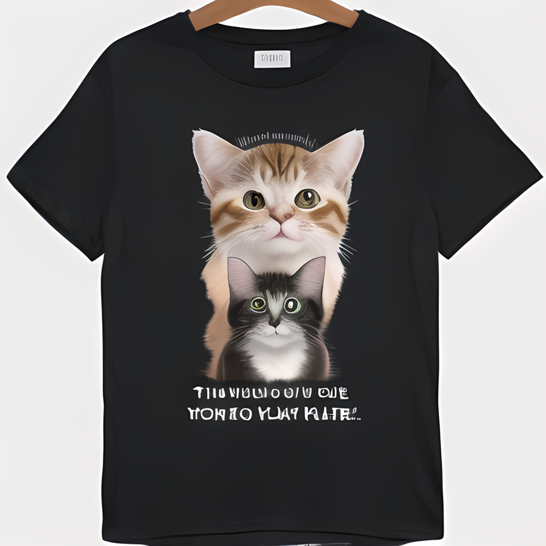 Black T-Shirt with Cute Cat Design and Inspirational Text Size [Specify ...