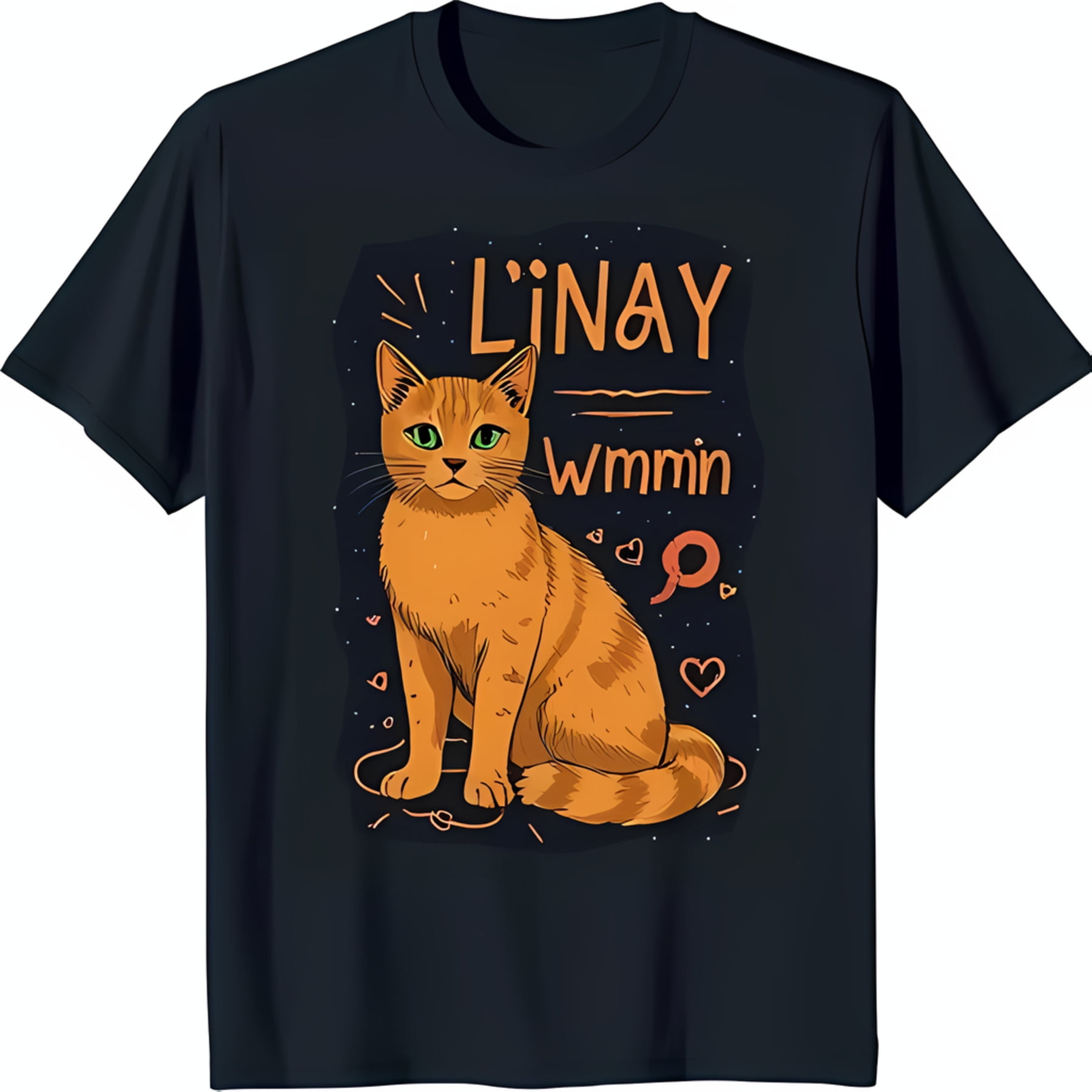 Black T-Shirt with Cute Tabby Cat Design and 'Linay Wmmn' Text ...