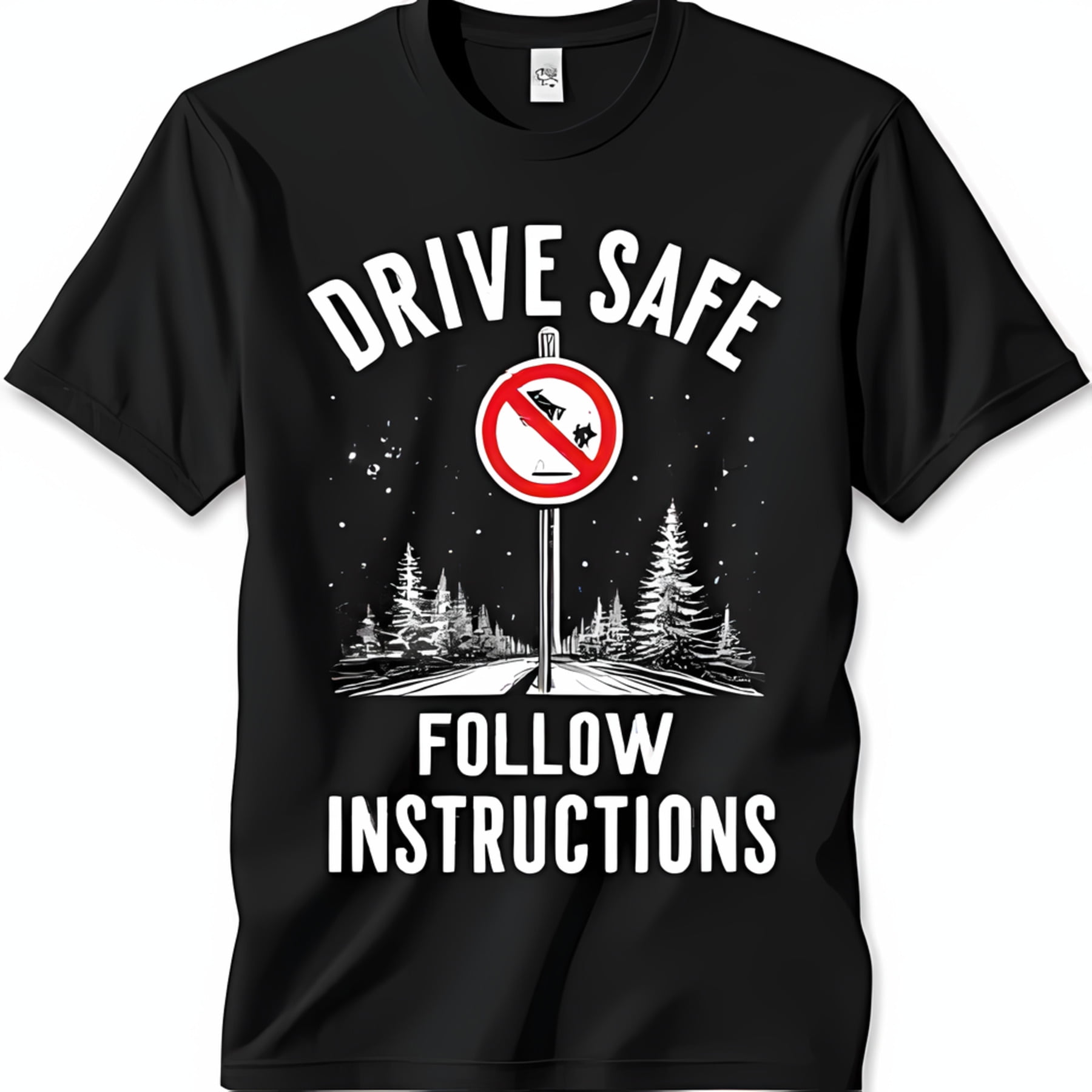 Black T-Shirt with DRIVE SAFE Graphic Plane & FOLLOW INSTRUCTIONS ...