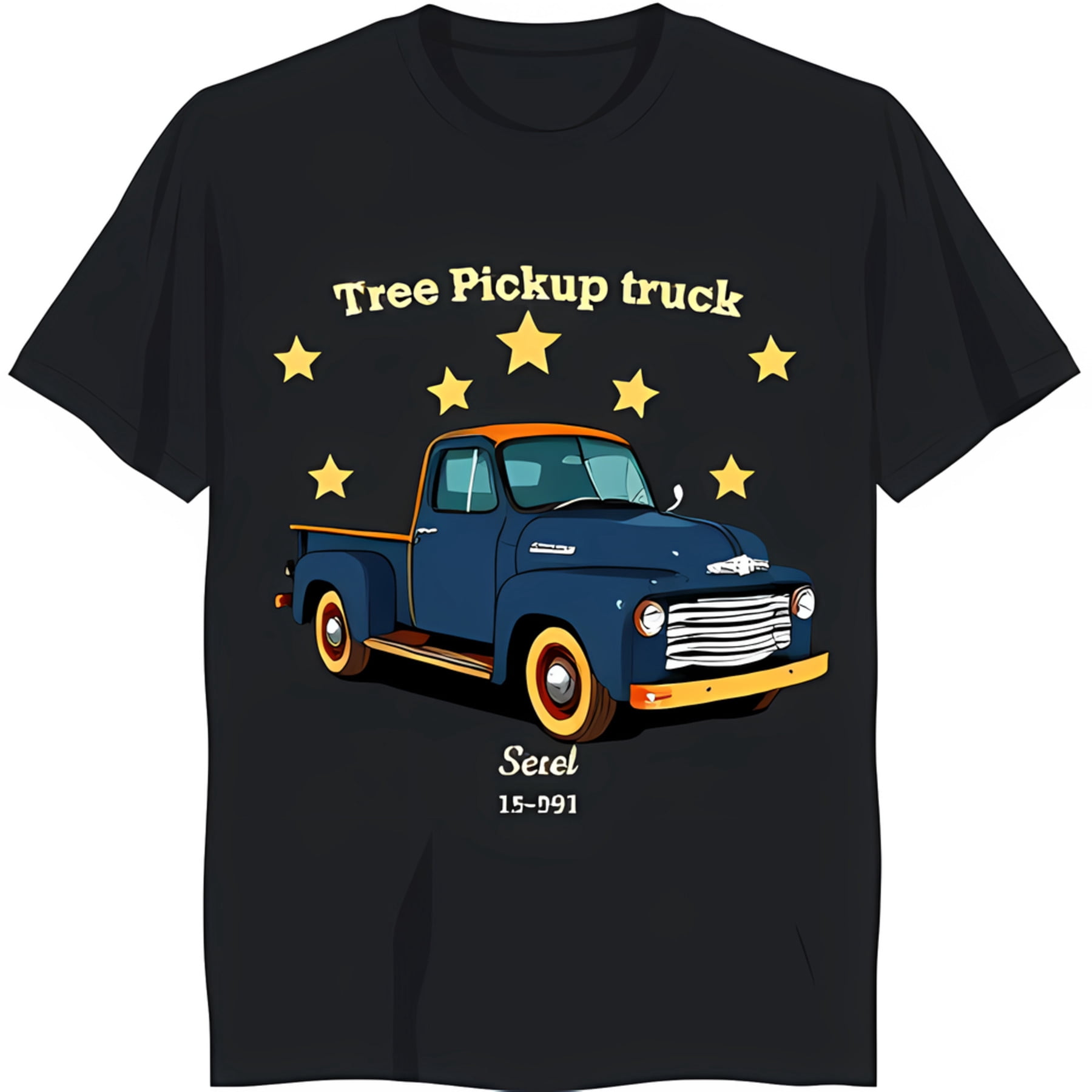 Black T-Shirt with Dark Blue Pickup Truck and Cab 'Tree Pickup Truck ...