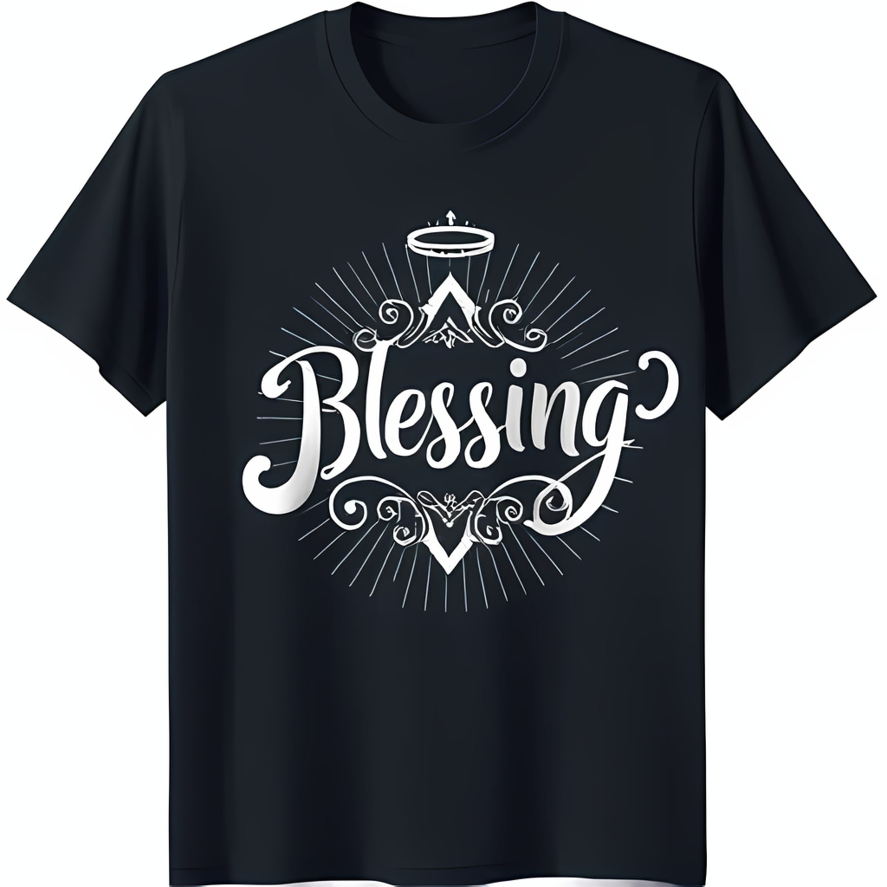 Black T-Shirt with Decorative Design & 'Blessing' in Cursive - Walmart.com
