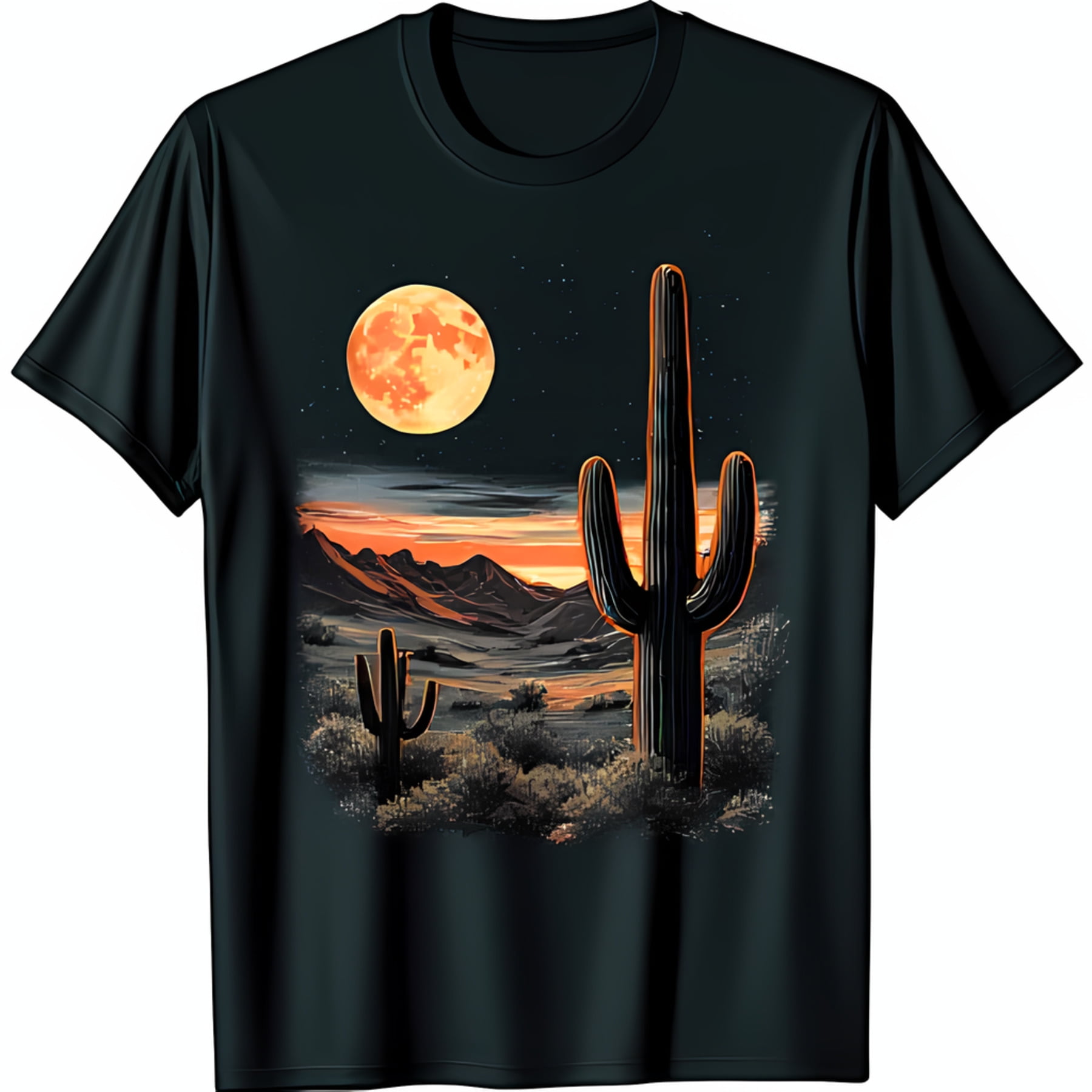 Black T-Shirt with Desert Scene Graphic Cacti Moon Design - Walmart.com