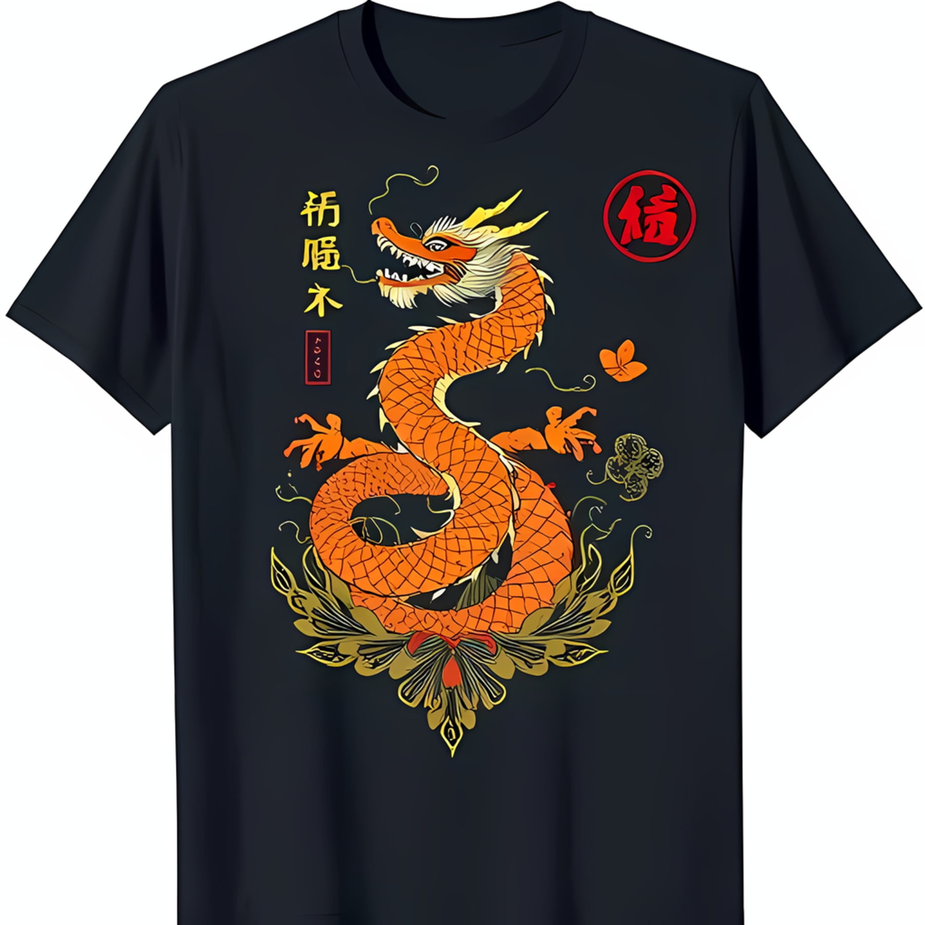 Black T-Shirt with Design Detailed Scales & Floral Accents Symbol of ...