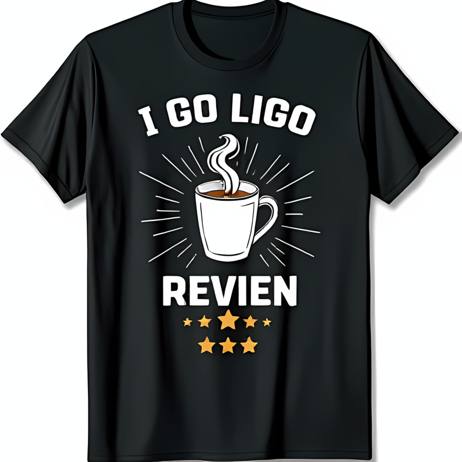Black T-Shirt with Design & ' LIGO REVien' Text Gold Stars - Walmart.com