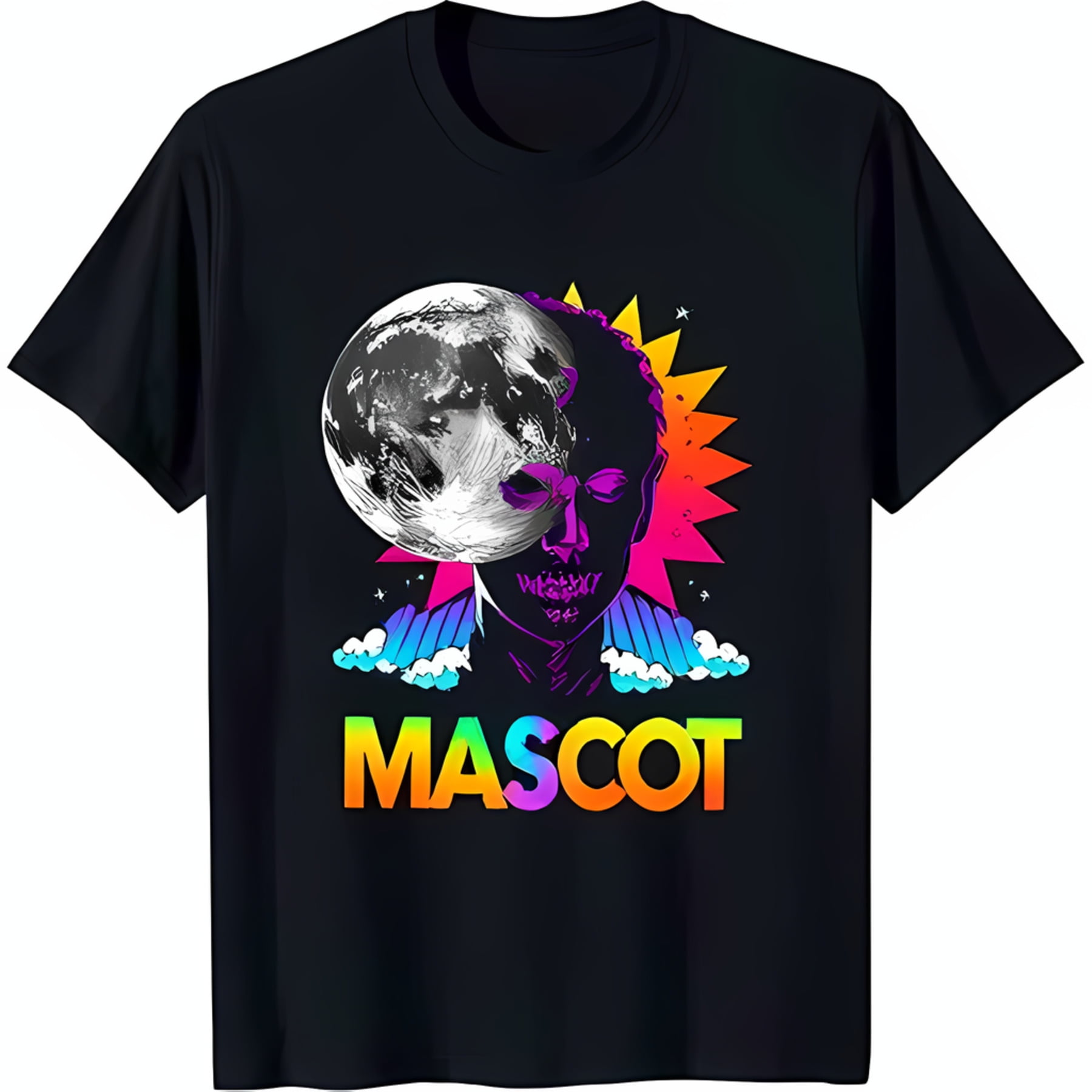 Black T-Shirt with Design and Face Art Unique Rainbow Graphic Tee ...