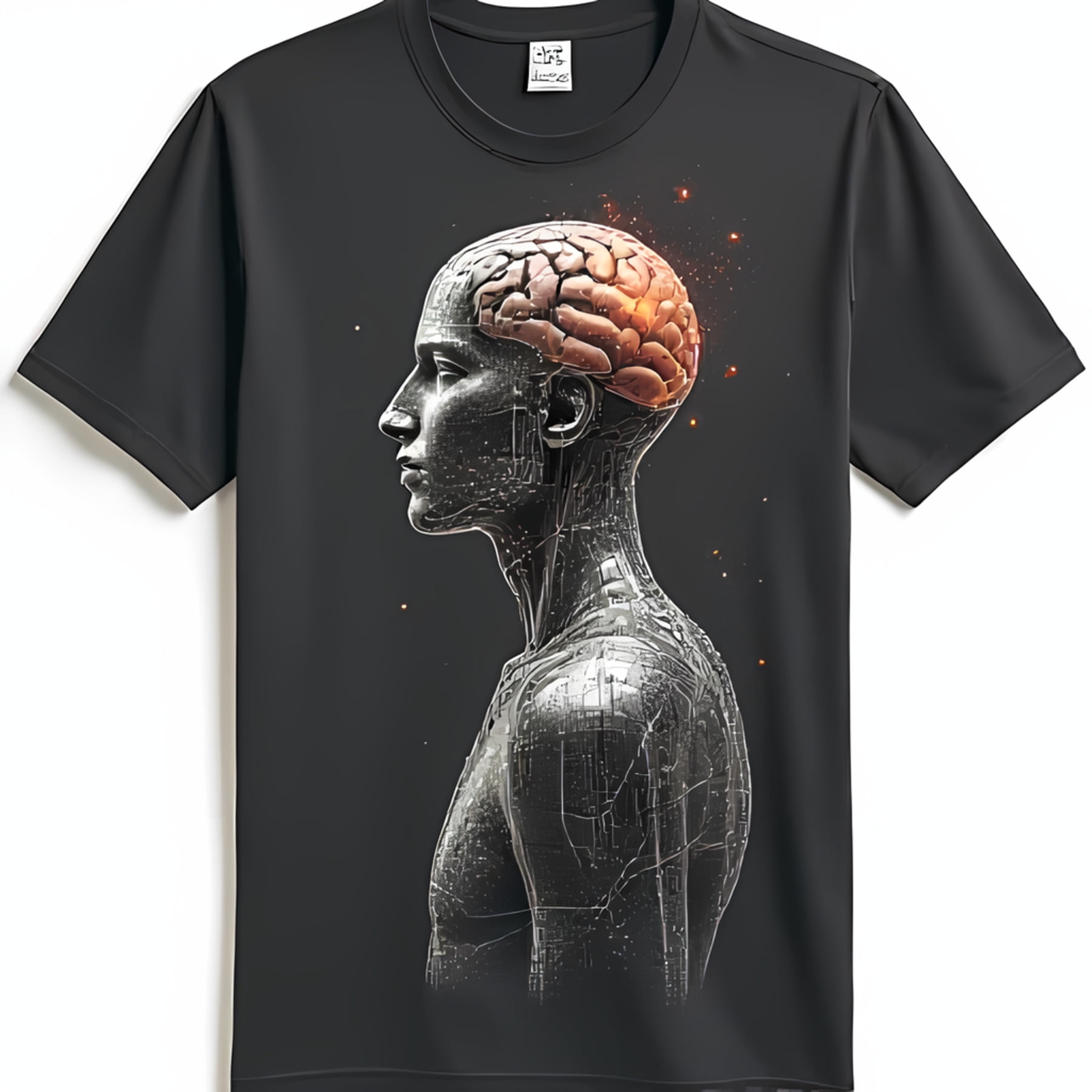 Black T-Shirt with Detailed Exposed Brain Graphic Grey Design - Walmart.com