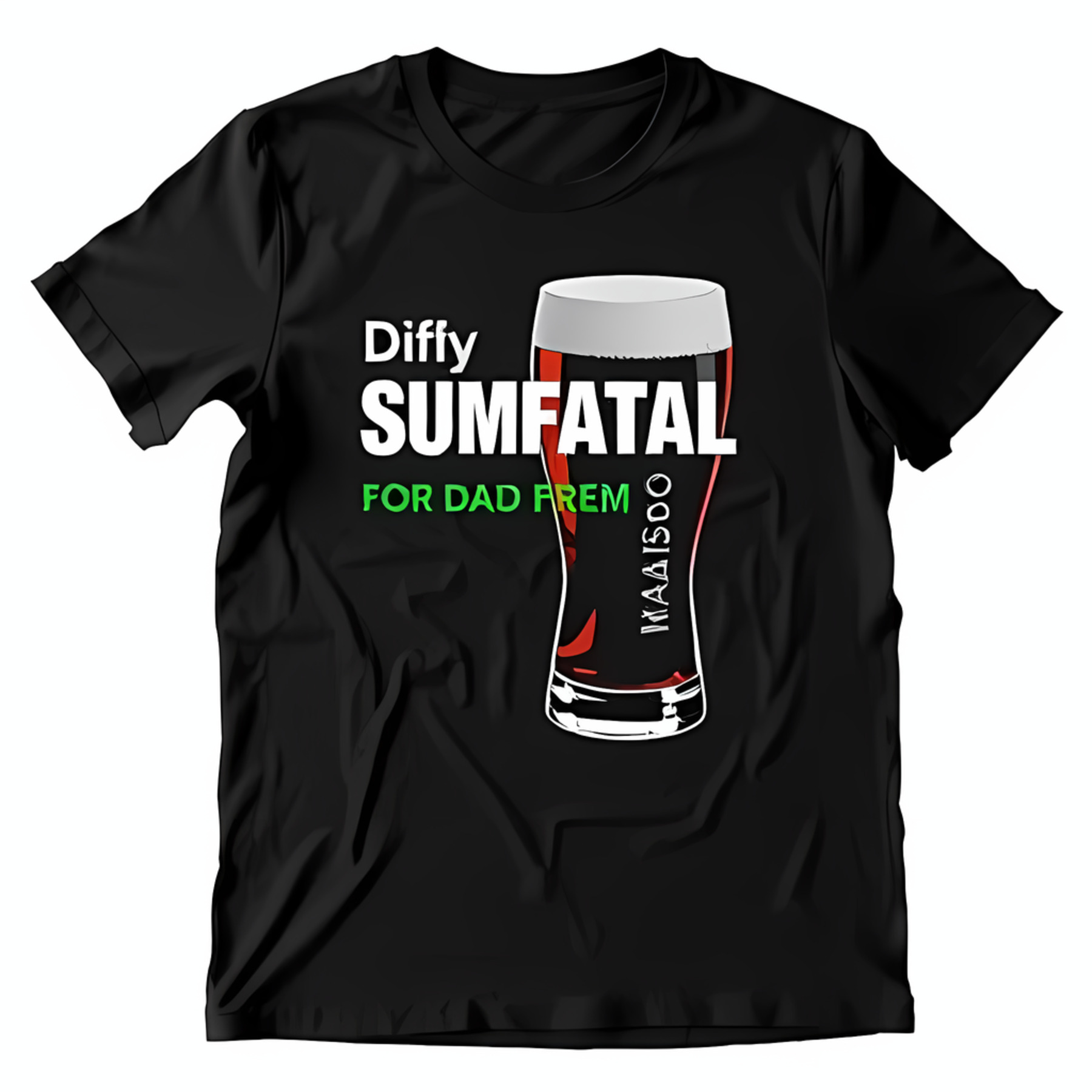 Black T-Shirt with Detailed Glass Design & 'Diffy Sumfatal for Dad Frem ...