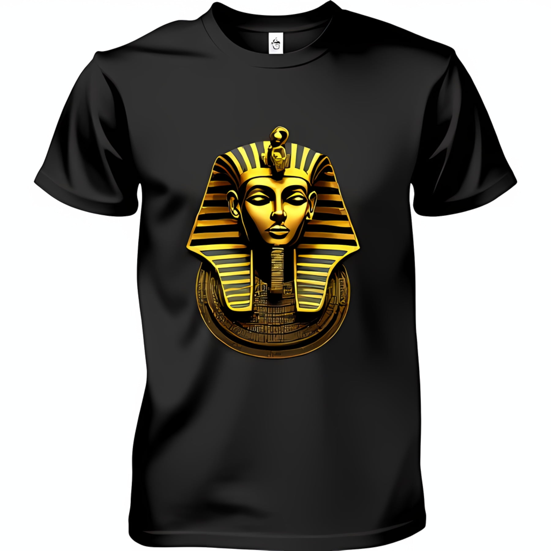 Black T-Shirt with Detailed Golden Pharaoh Mask Design Tutankhamun ...