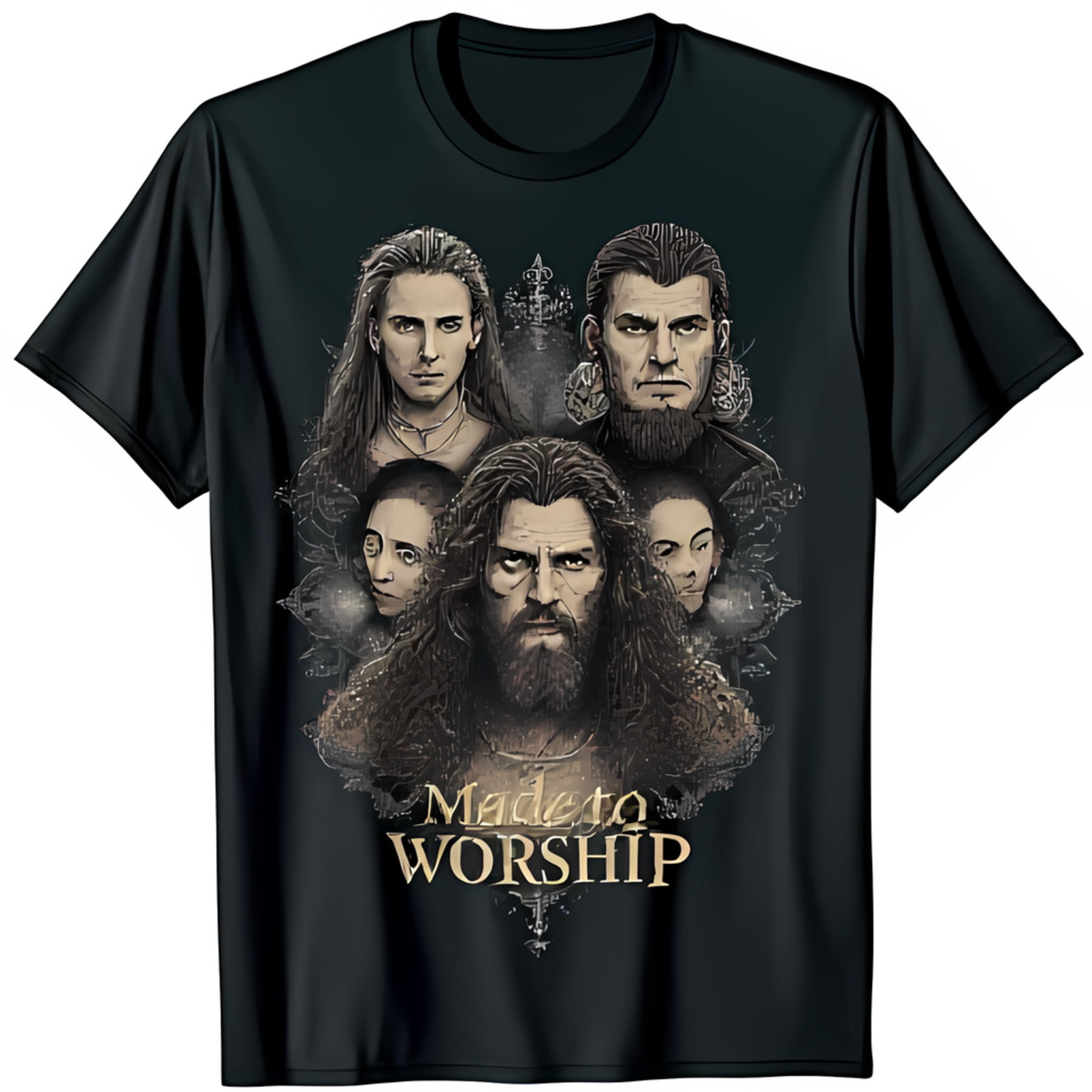Black T-Shirt with Detailed Graphic of Five Stern Figures Made to ...