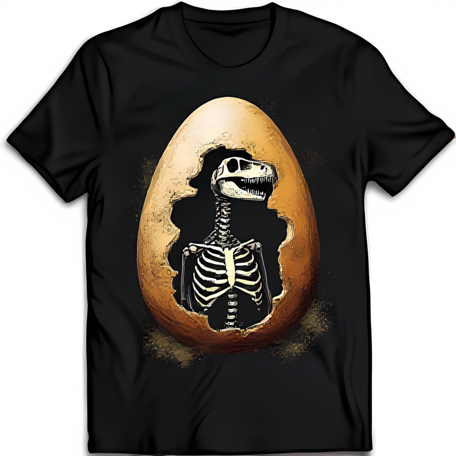 Black T-Shirt with Detailed Skeleton Emerging from Egg Design - Walmart.com