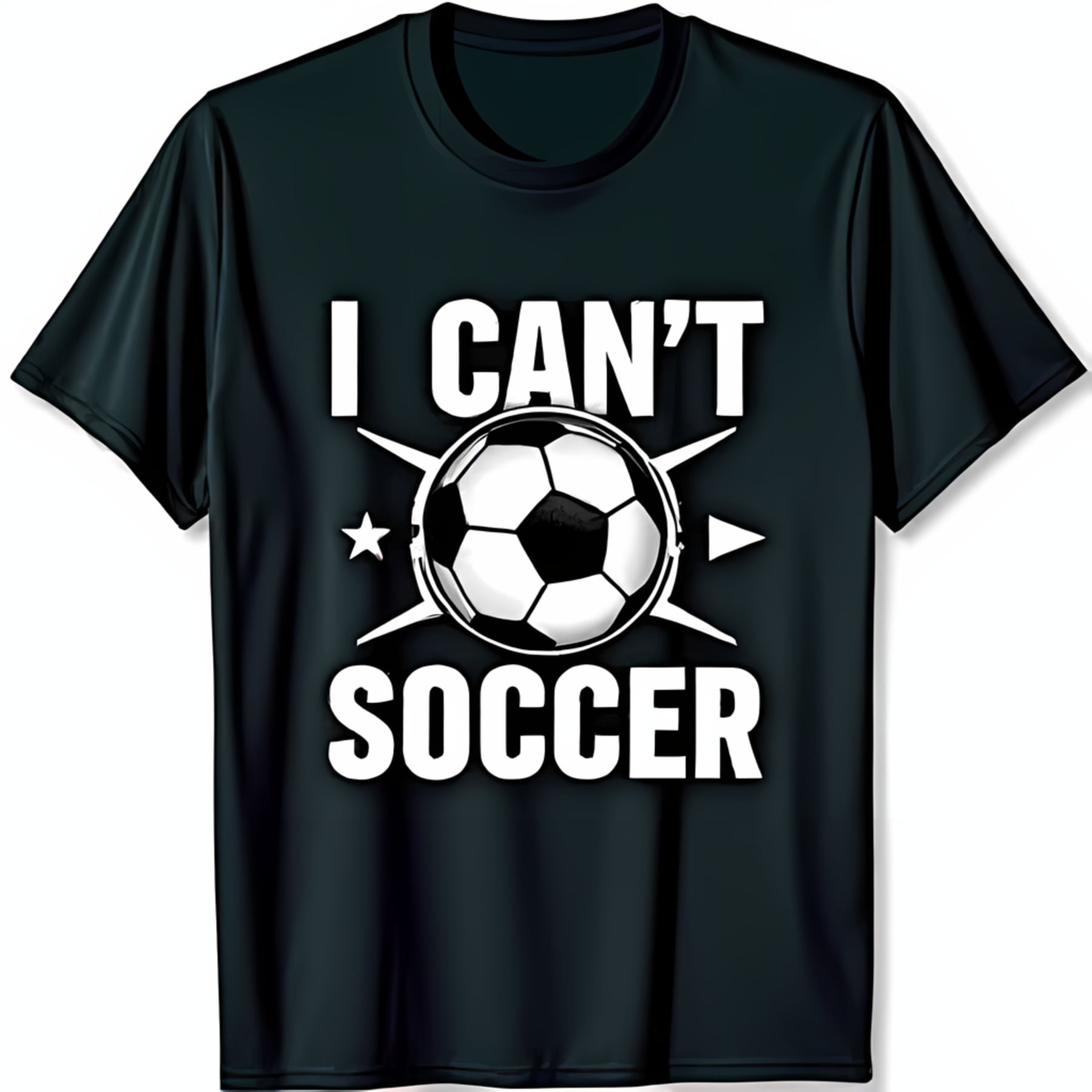 Black T-Shirt with Detailed Soccer Ball Design and I CAN T SOCCER Text ...